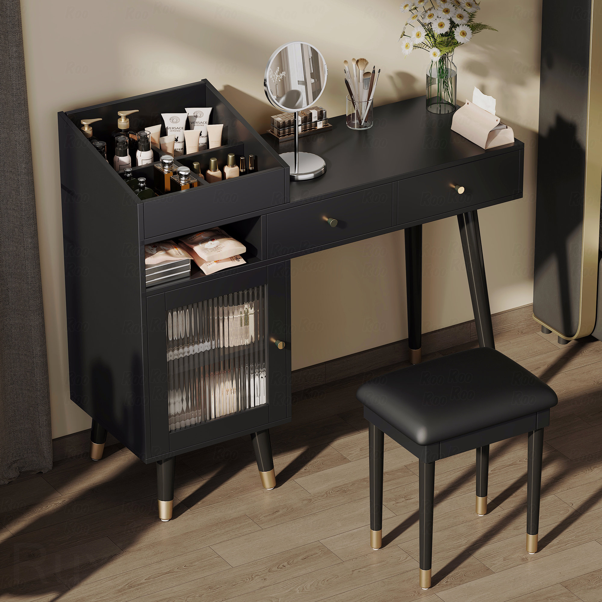Ivy Bronx Modern Style Makeup Makeup Vanity Desk With Drawers, Cabinet ...