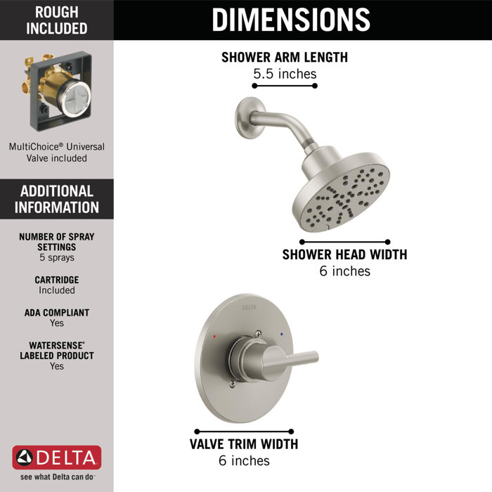 Delta Nicoli Single-Function Shower Faucet Set, Shower Trim Kit with ...