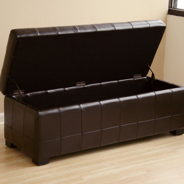 Latitude Run® Kianda Dark Brown Full Leather Storage Bench Ottoman With ...