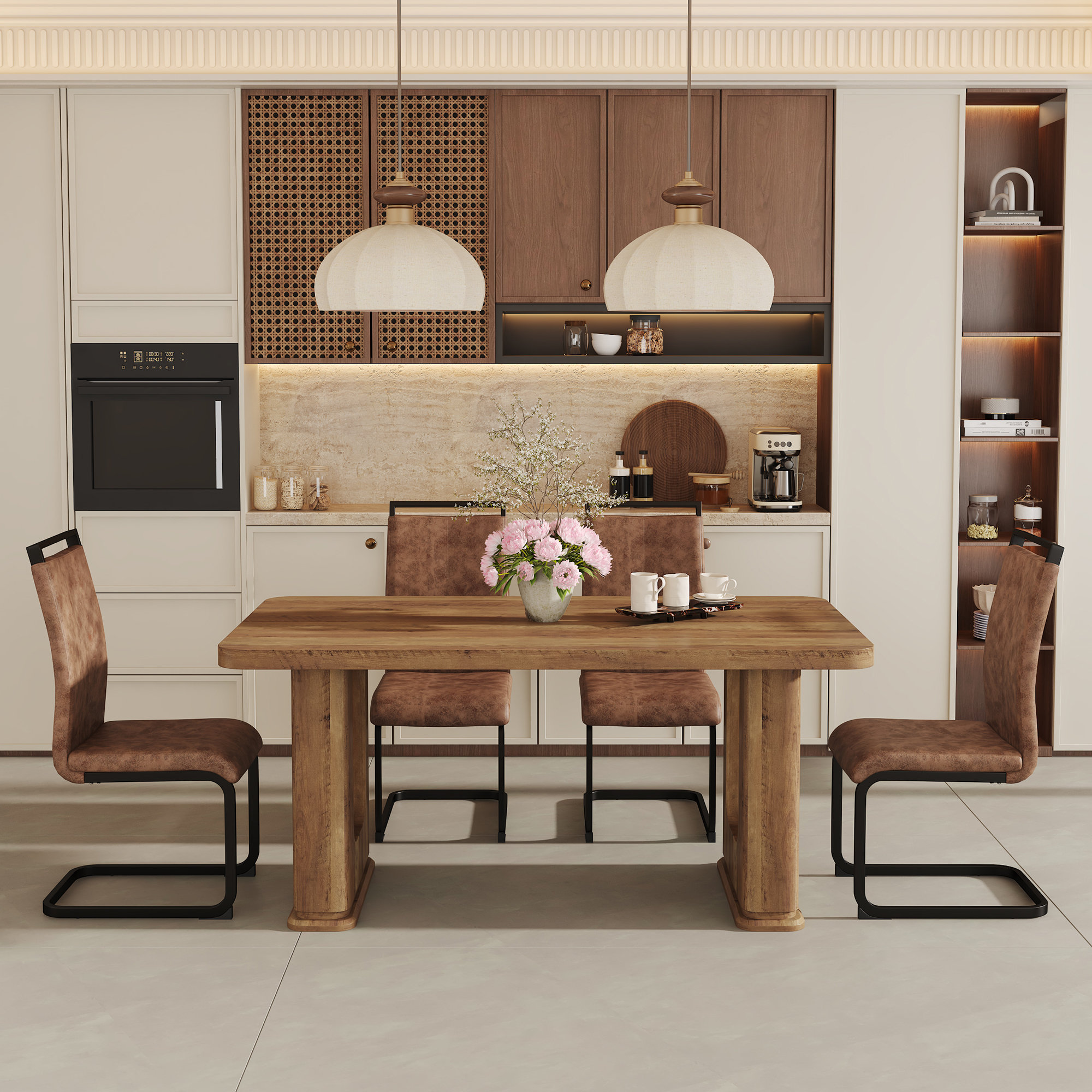 17 Stories Stylish Dining Table Set With 4 Chairs | Modern Brown Fabric ...