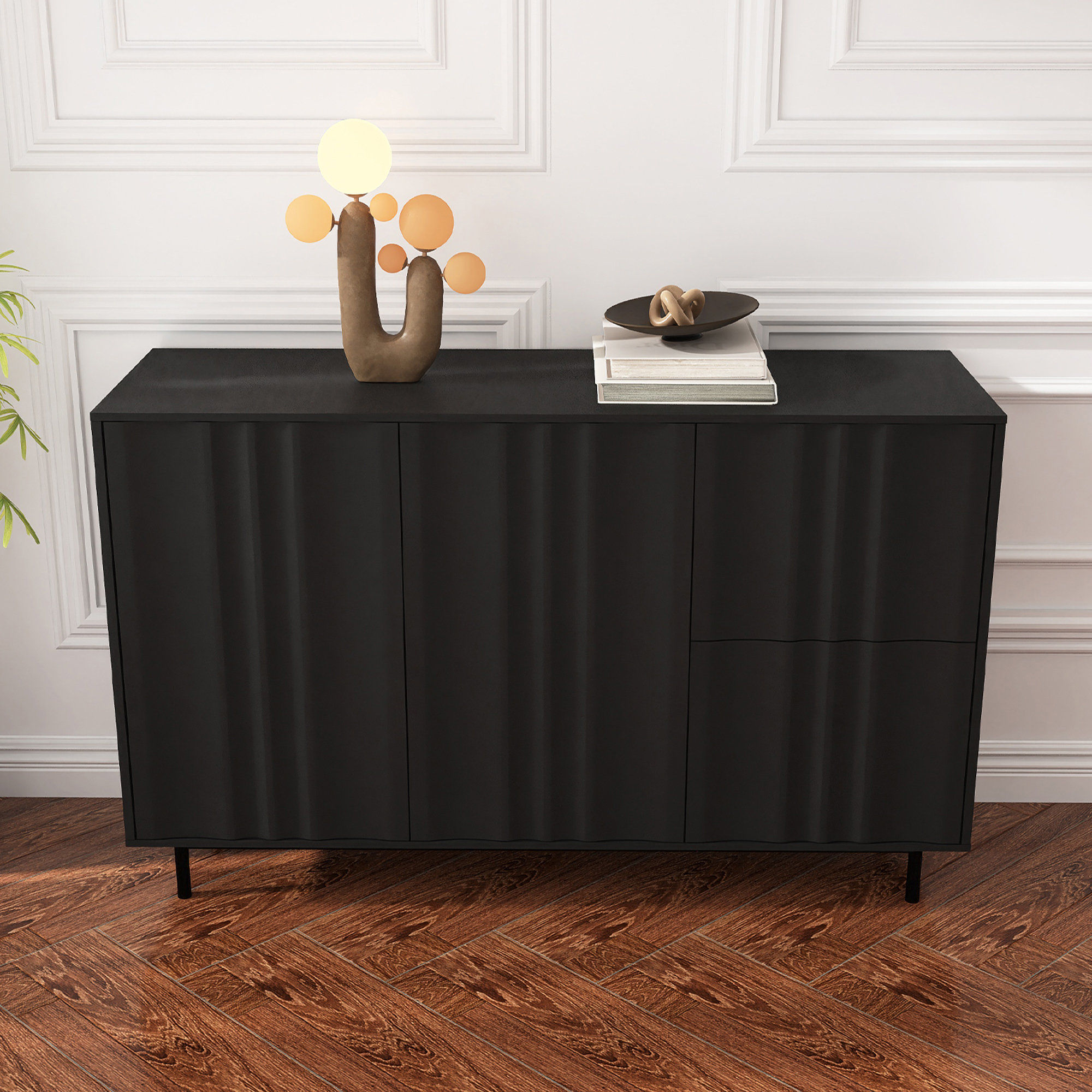 Ebern Designs Wave Pattern Sideboard With 2 Doors,2 Drawers And Adjustable Shelves - Wayfair Canada