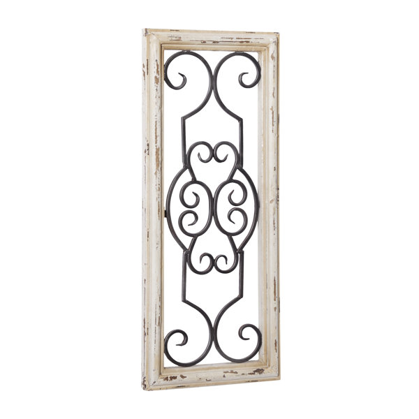Ophelia & Co. Mraz Wood Small Panel Scroll White Wall Decor with Black ...
