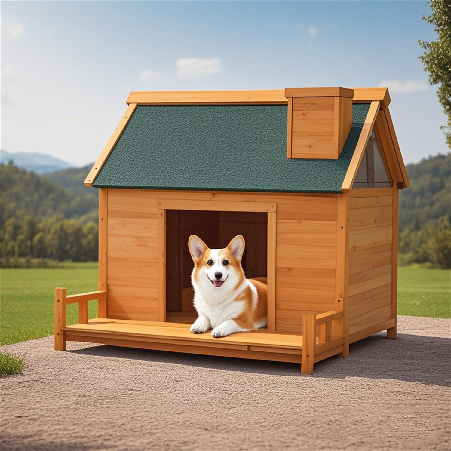One Allium Way Cozy Wooden Dog House With Porch – Waterproof Asphalt ...