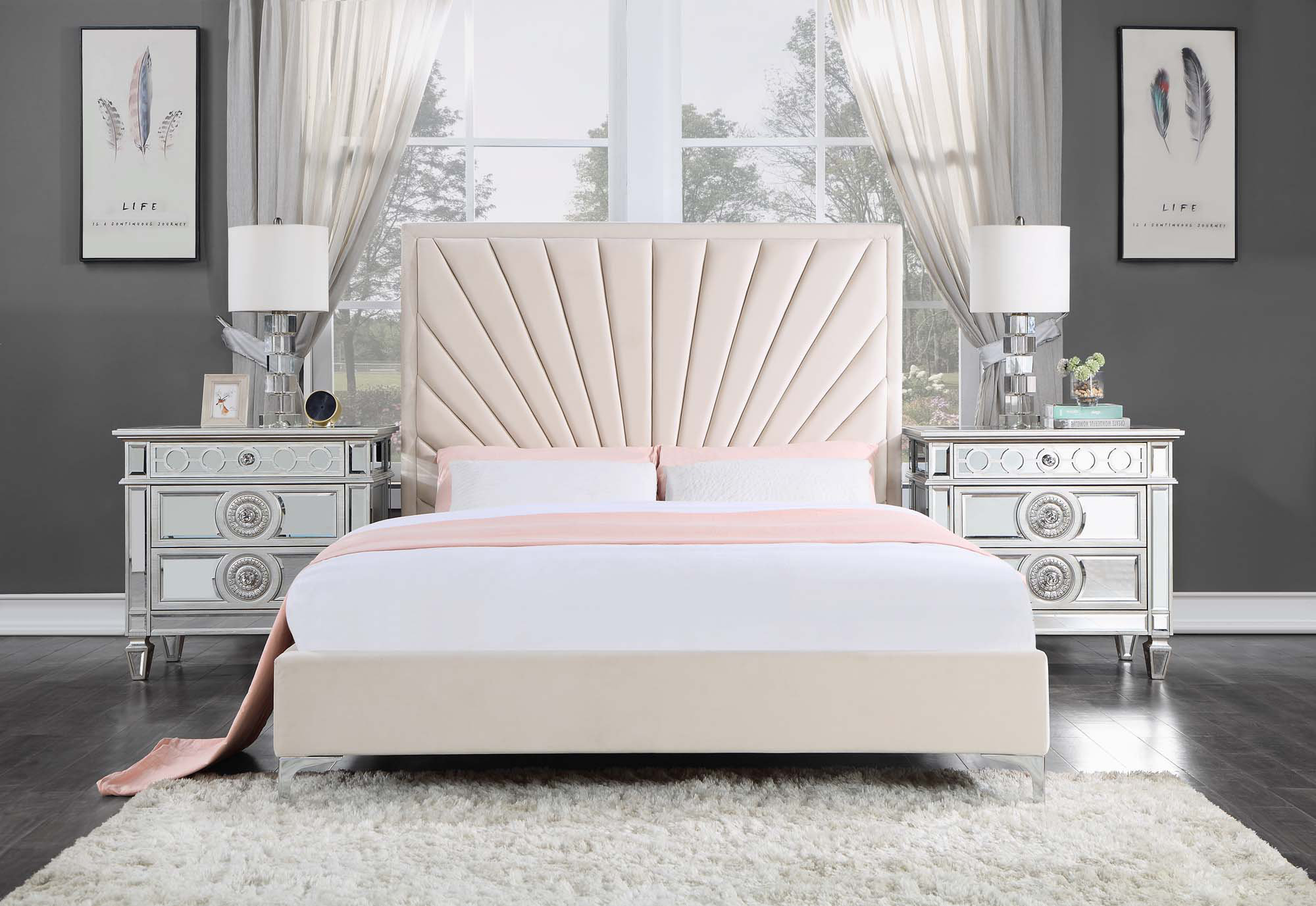 Wade Logan® Brianie Modern Wood Bed, Channel Tufted Panel Headboard ...