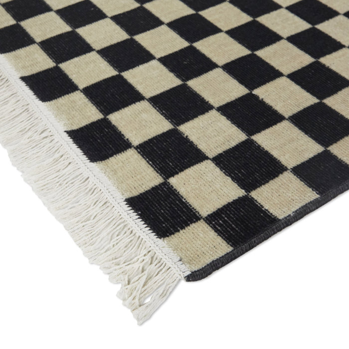 Joss & Main Habra Checkered Recycled Black / Ivory Rug & Reviews | Wayfair