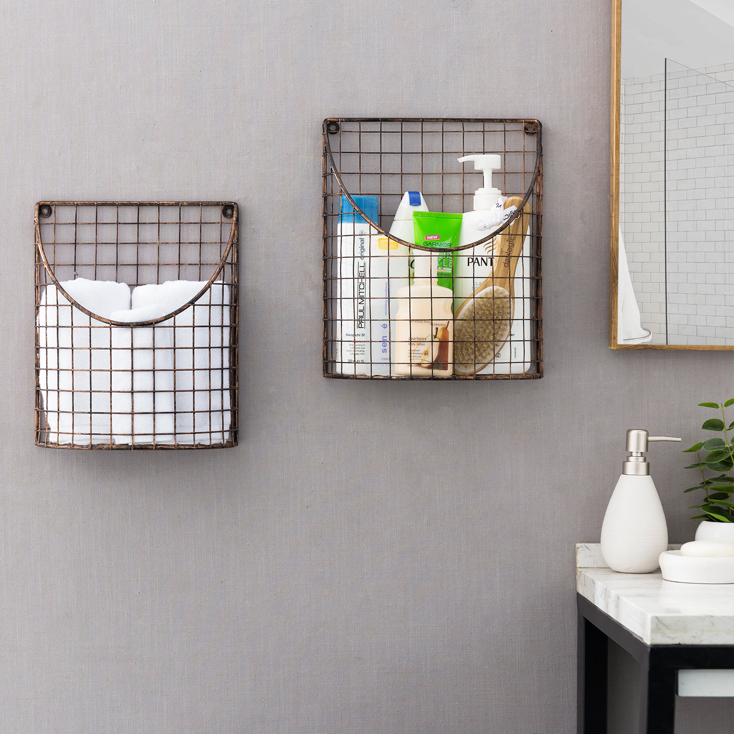 Everly Quinn Metal Wire Wall Storage Baskets (Set of 2) & Reviews | Wayfair