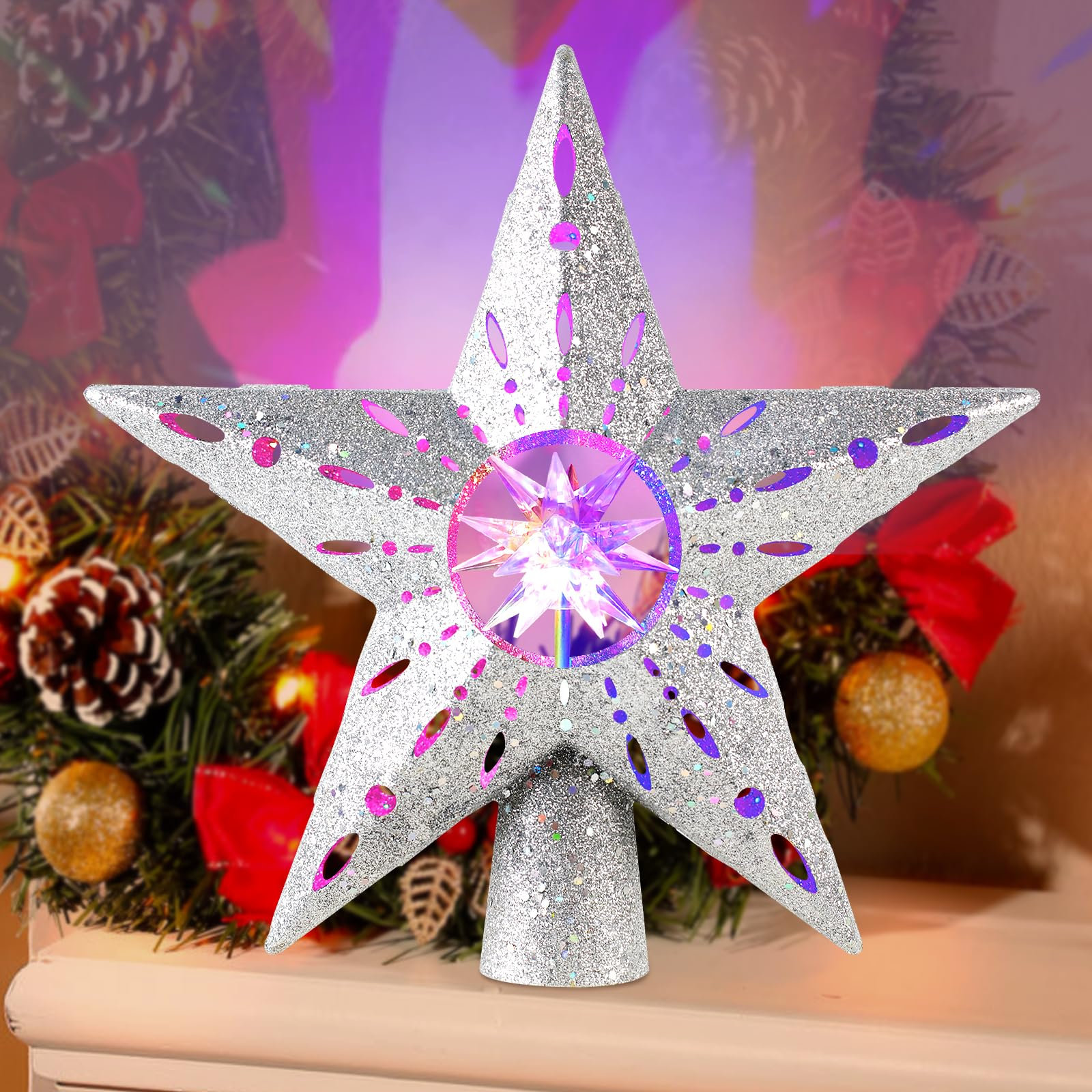 TULGIX Christmas Tree Topper Lighted with Automatic Rotating Multicolor ...