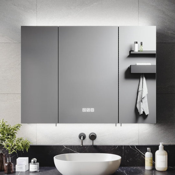 Ivy Bronx Modern Three-Door Mirror Cabinet with Smart Touch Control ...
