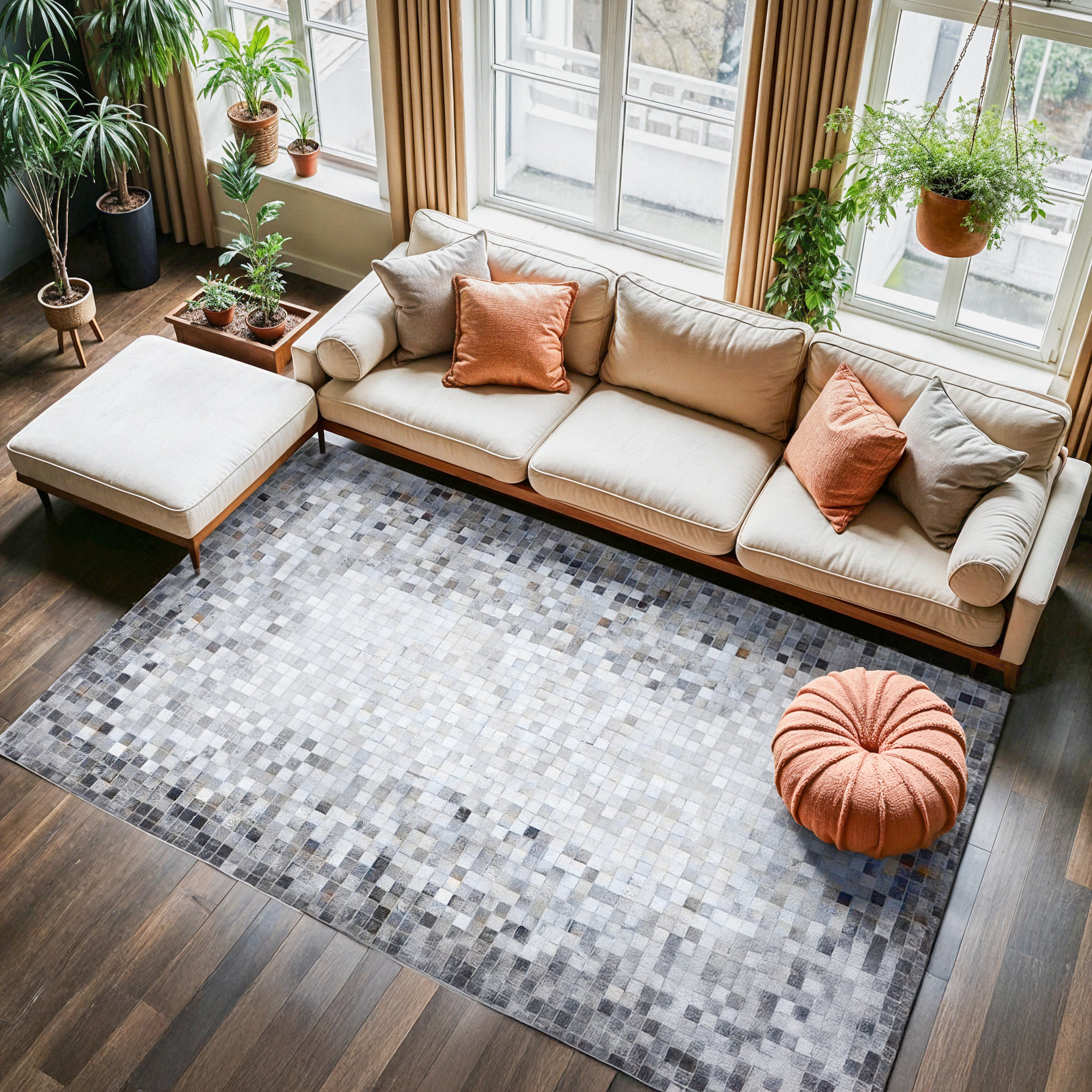 Corrigan Studio® Handmade Ivory & Gray Small Square Patchwork Leather ...