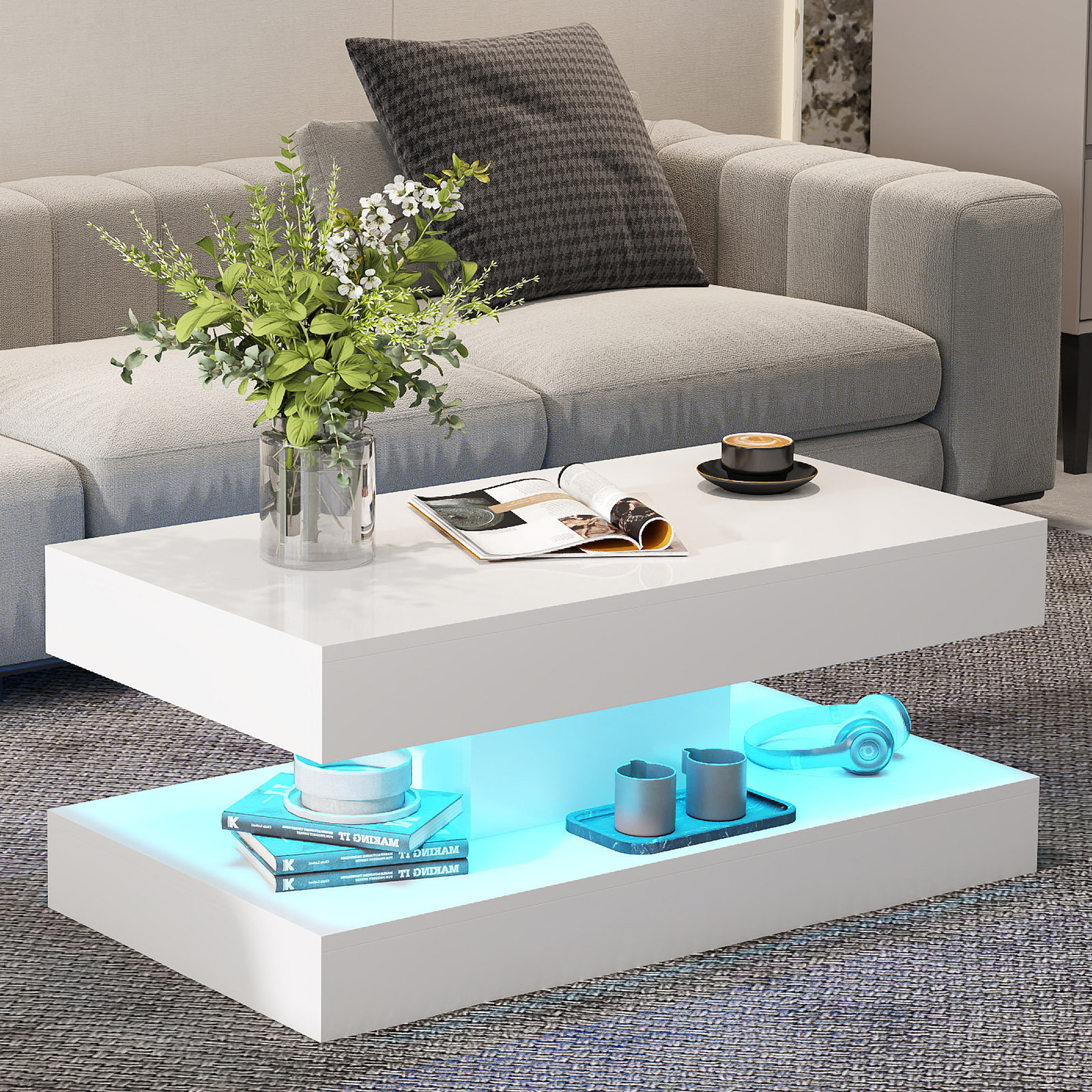 Metro Lane 95cm*50cm White High Gloss Coffee Table, Rectangular Wood ...
