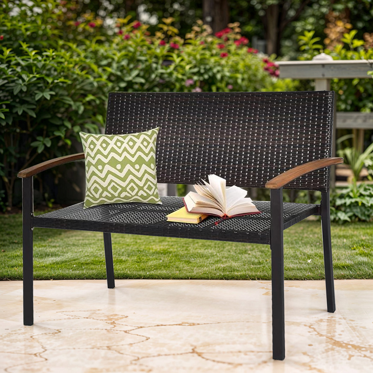 Auxiwa Rattan Patio Garden Bench, Outdoor Wicker Rattan Bench & Reviews ...