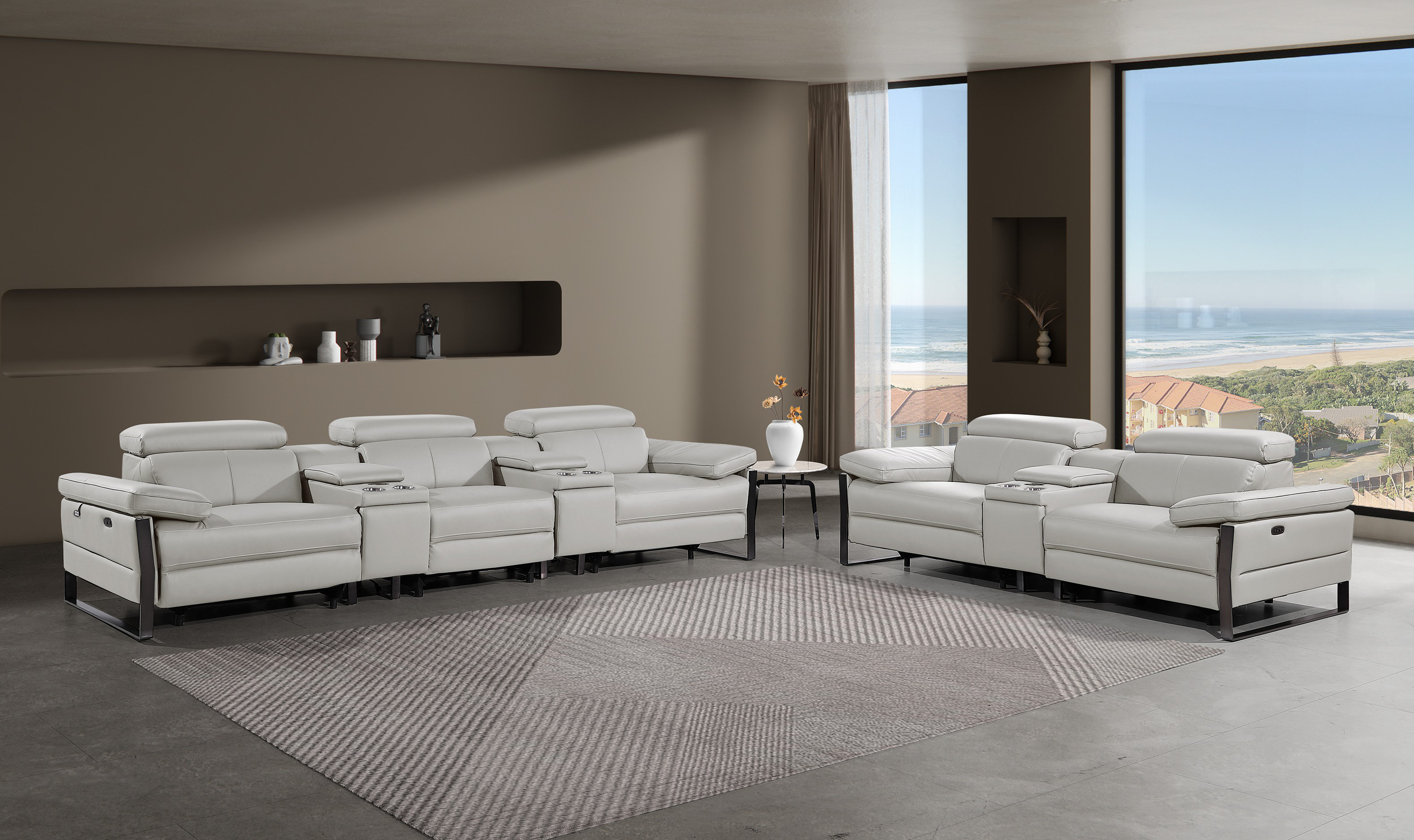 Global United Top Grain Italian Leather Modular Power Reclining Sofa ...