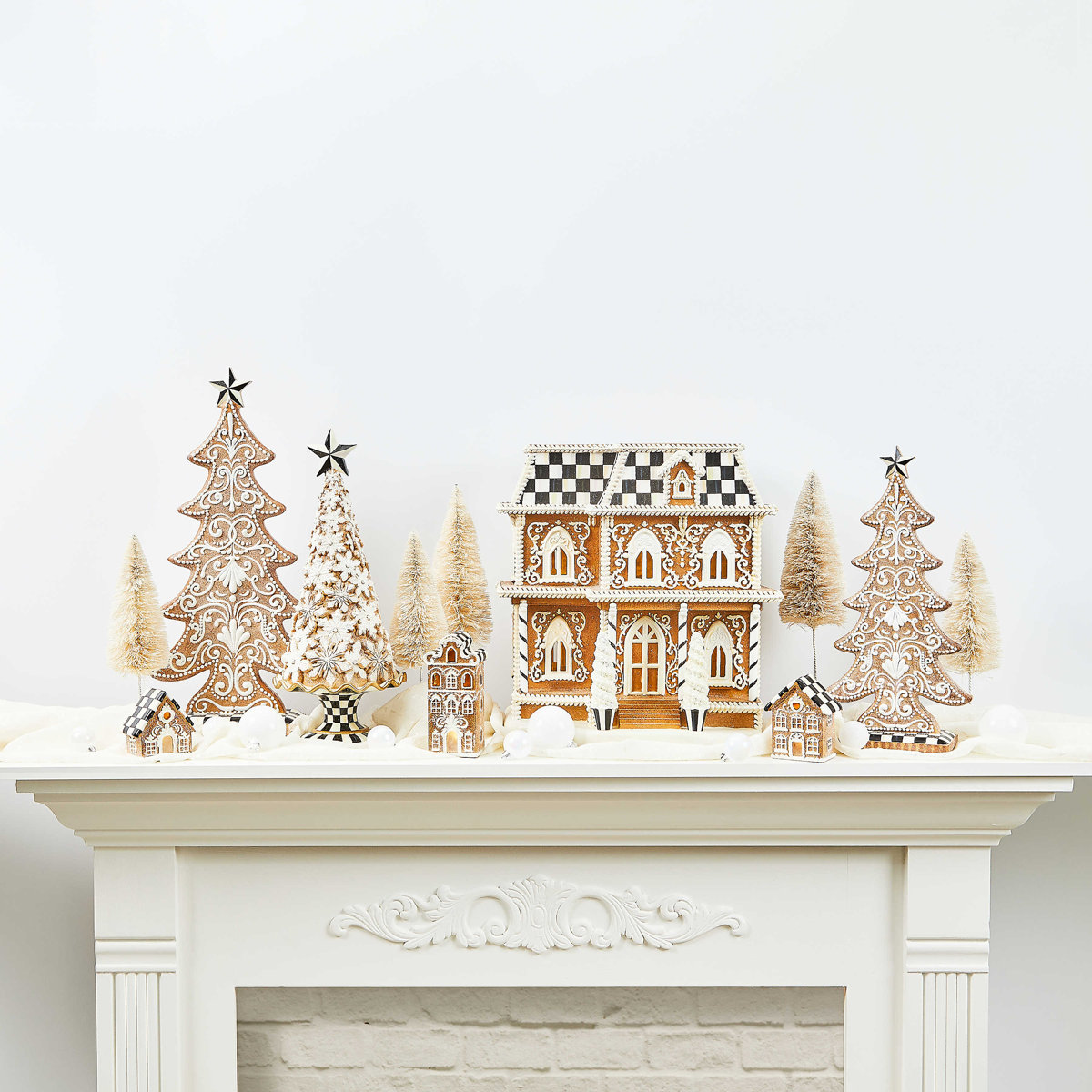 MacKenzie-Childs Courtly Check® 3 Piece Gingerbread Illuminated Mini ...