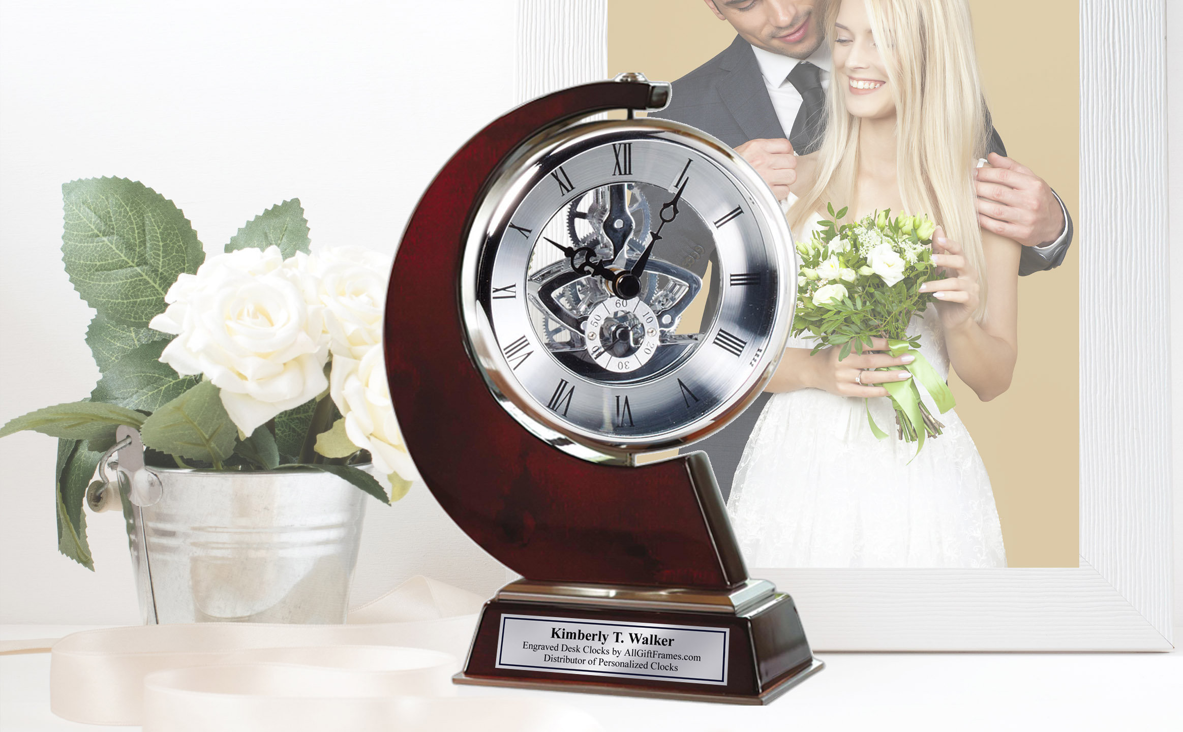 AllGiftFrames Cherry Solid Wood Quartz Tabletop Clock in Silver | Wayfair