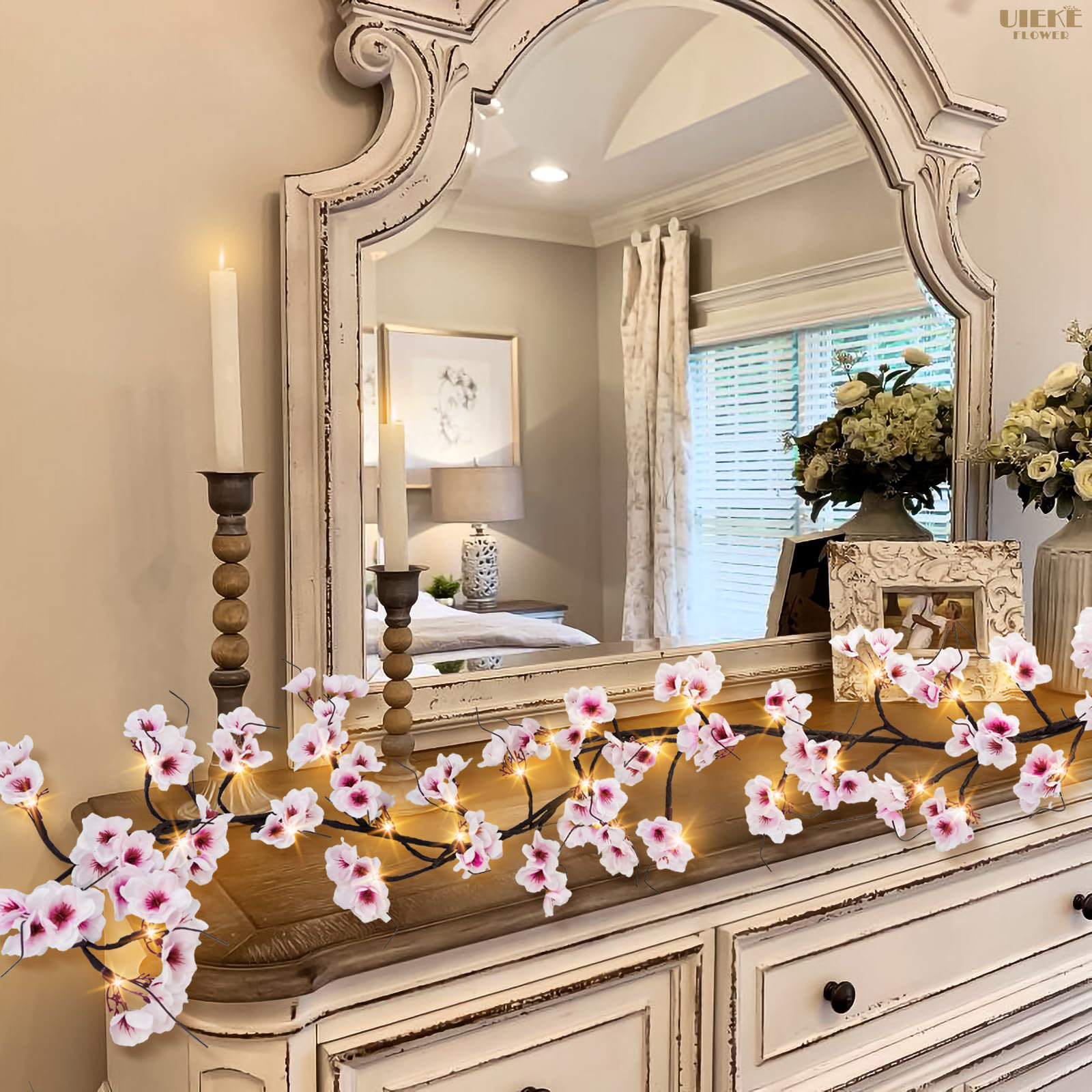 The Holiday Aisle® Lighted Cherry Blossom Garland With Timer 48 LED ...