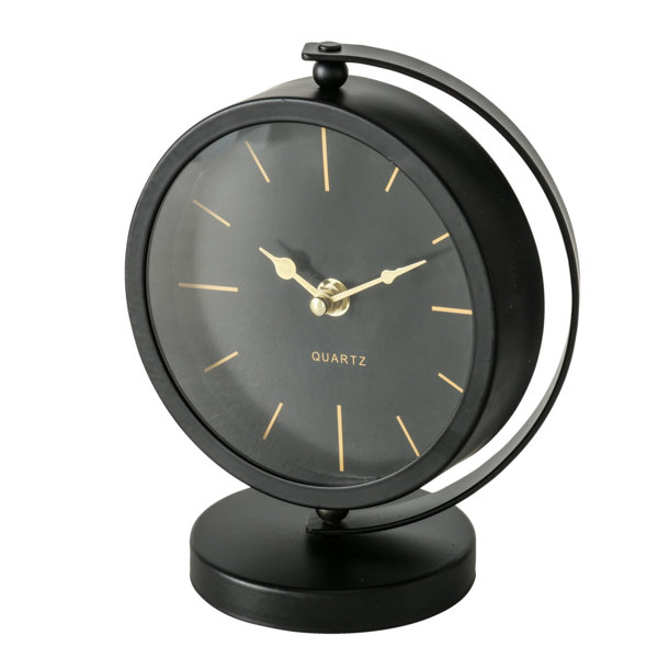 Ebern Designs Analog Mid Century Modern Quartz Tabletop Clock in Black ...