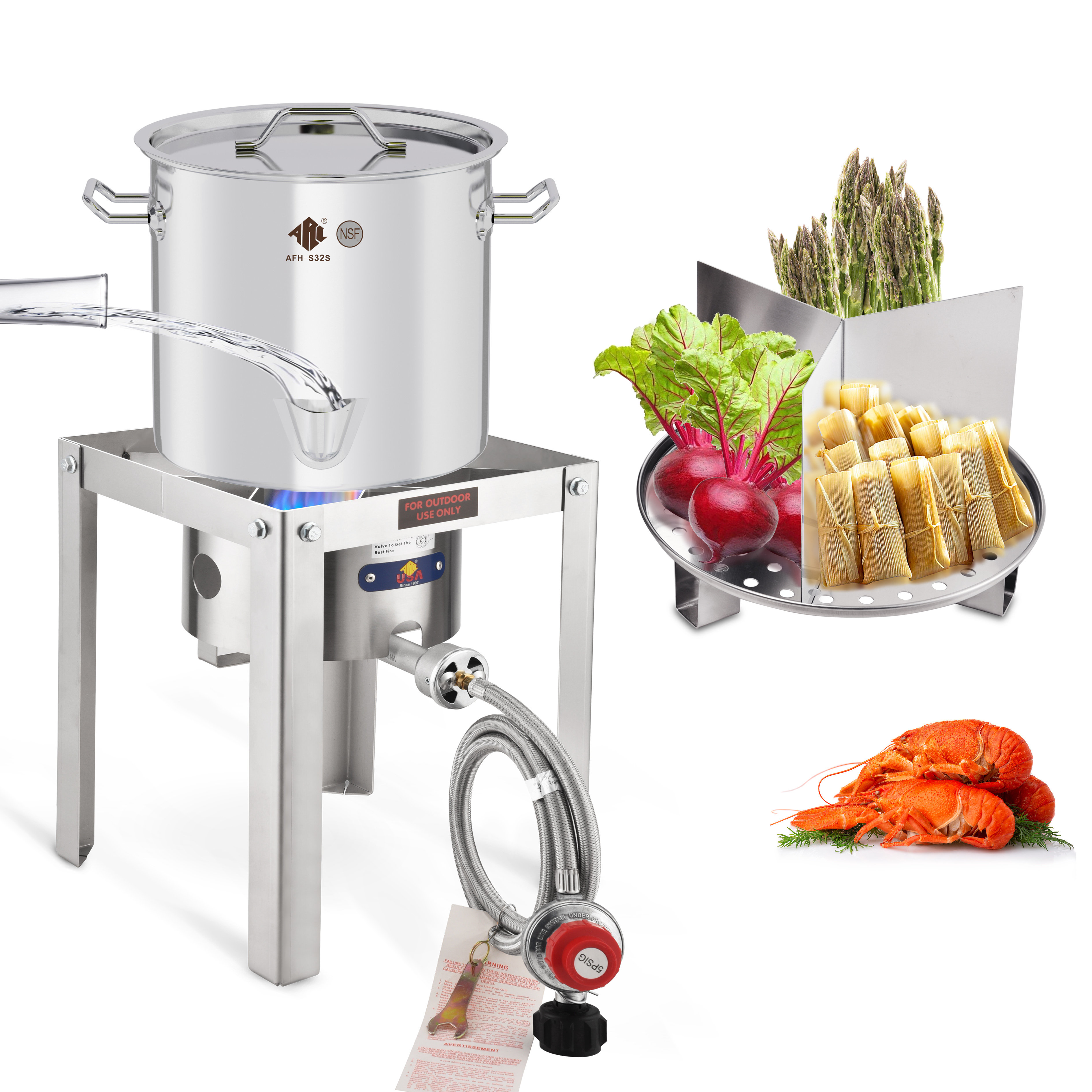 ARC 20qt Stainless Steel Steamer Pot Set, 55,000btu Portable Propane ...