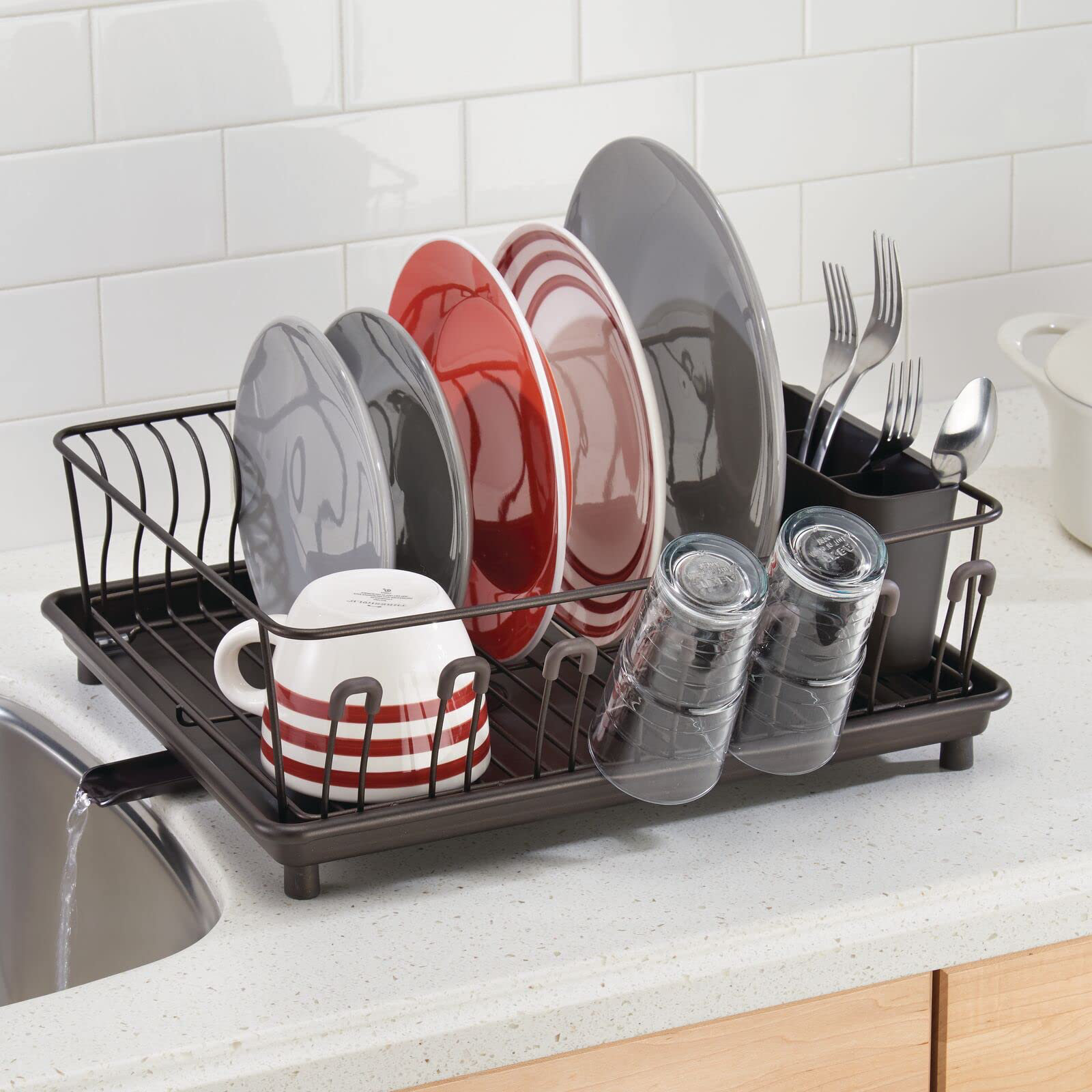 LEERWEI Alloy Steel Sink Dish Drying Rack Holder With Plastic Swivel ...