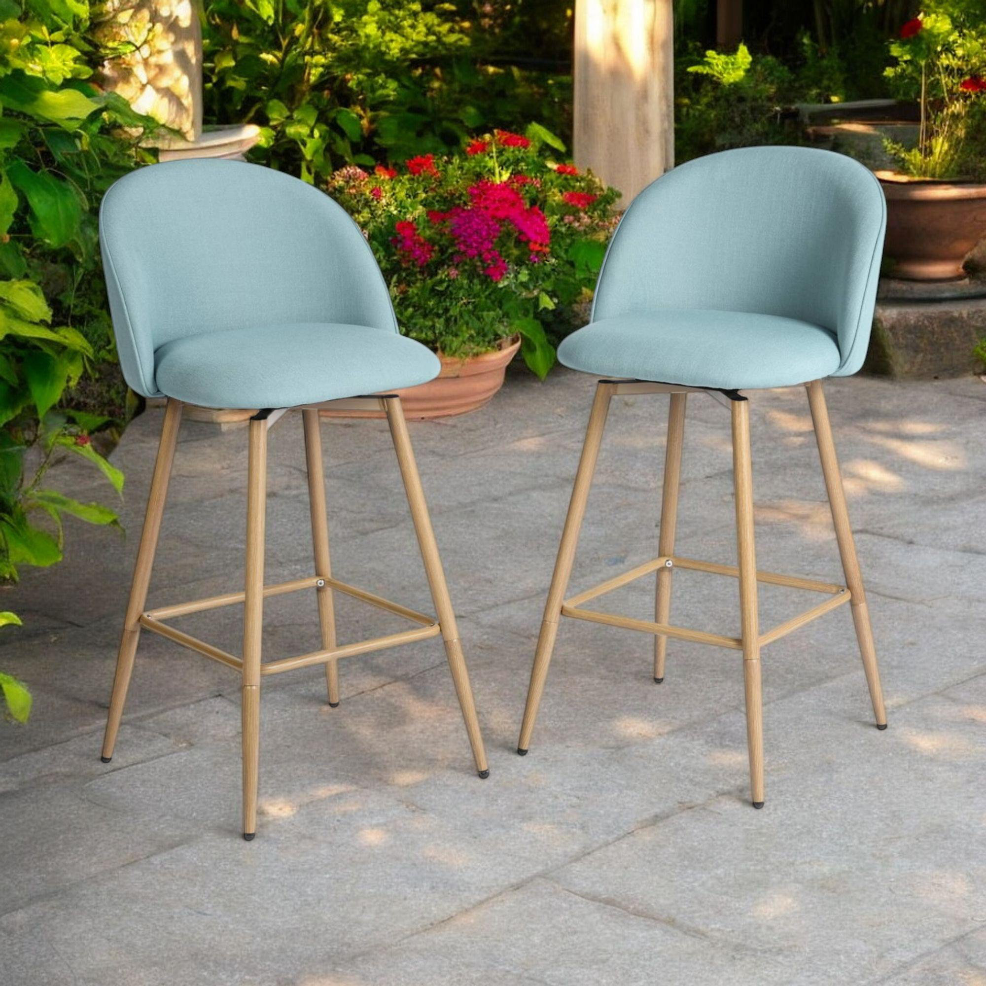 George Oliver Outdoor Counter Stools Upholstered Fabric with Oak Legs ...
