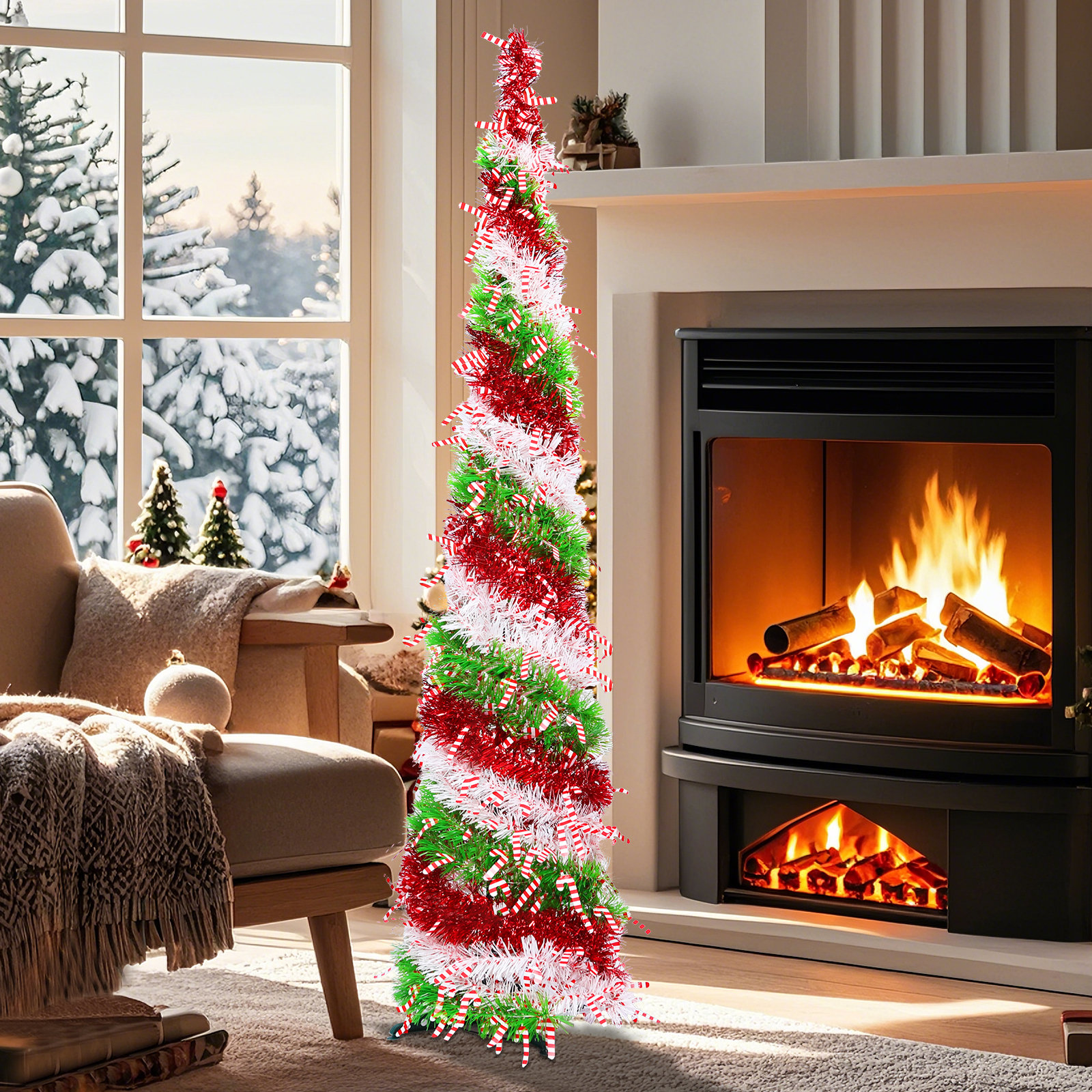 The Holiday Aisle® Christmas Tree-candy Cane Prelit Slim Christmas Tree ...