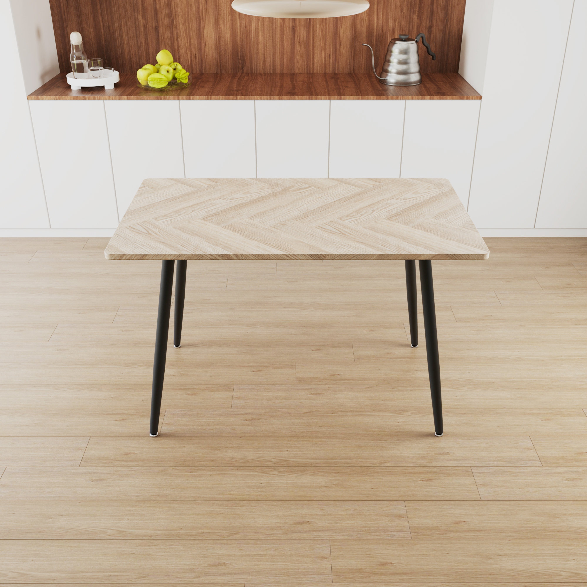 17 Stories Modern minimalist MDF wood color desktop, black metal legs ...