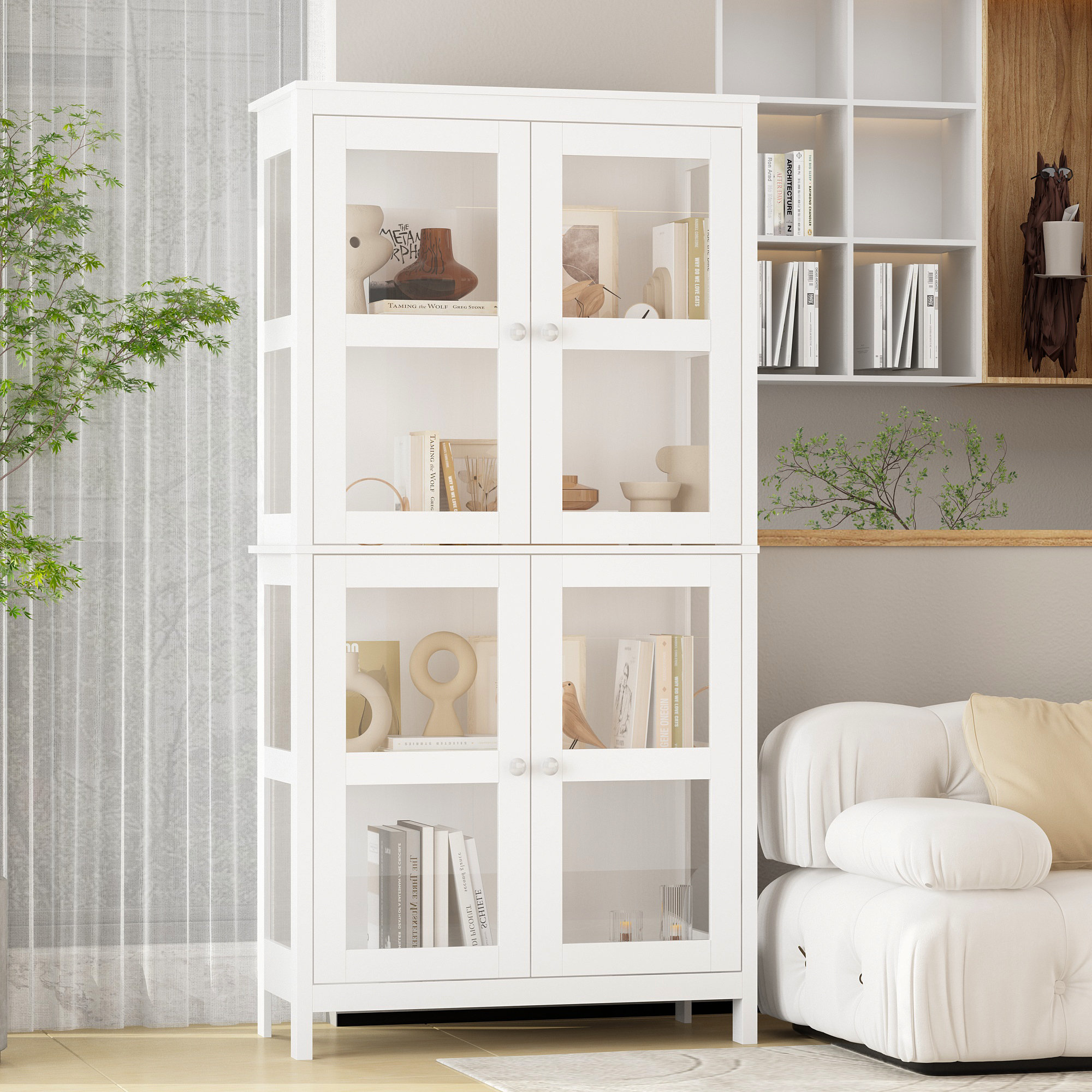 Latitude Run® 35.4'' W 4-Layer Bookcase With Transparent Doors | Wayfair