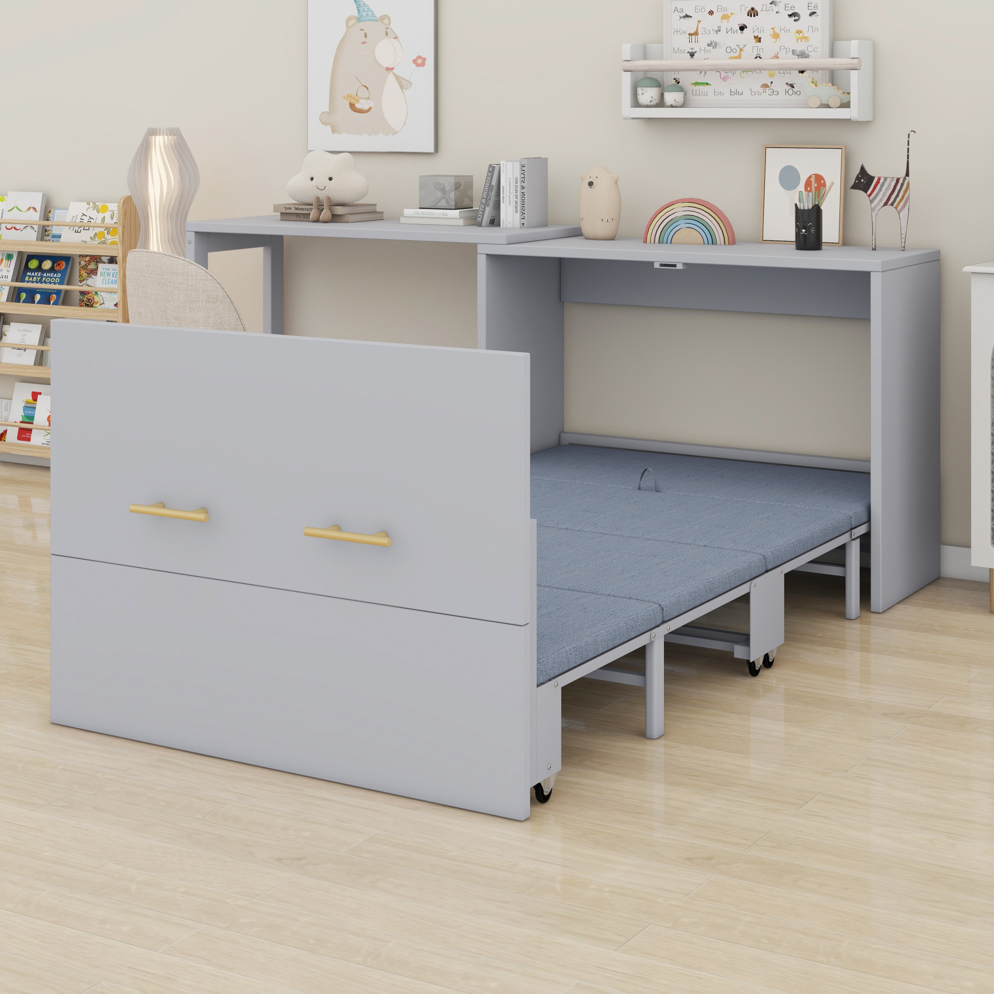 Latitude Run® Murphy Cabinet Bed With Adjustable Position Desk ...