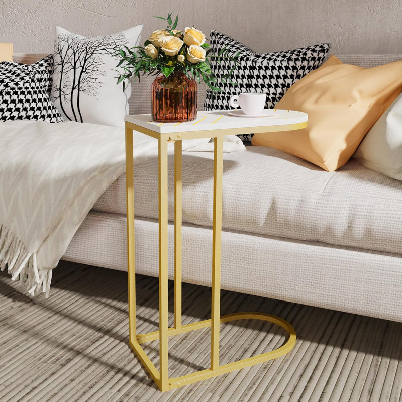 Mercer41 Gold Folding C Shaped End Table, TV Tray Table Slide Under ...