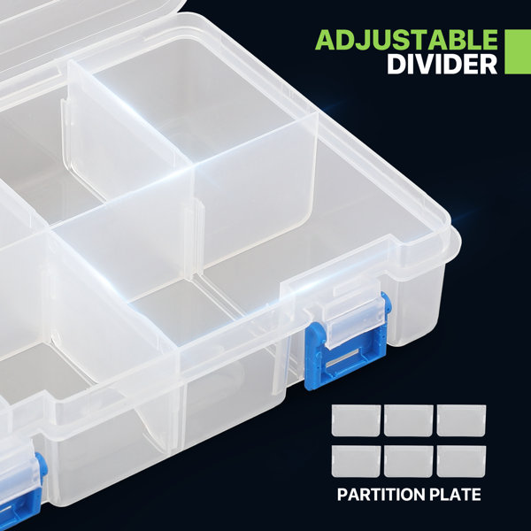 Rebrilliant 4-Pack Clear Plastic Grid Storage Boxes With 8 Adjustable ...