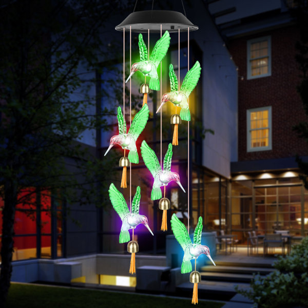 August Grove® Ashir Solar-Powered Hummingbird Wind Chimes: 6 Delicate ...