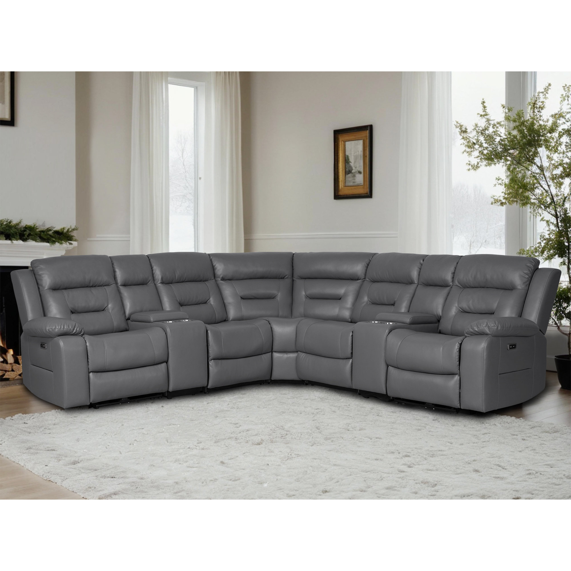 Latitude Run® Power Recliner Sectional Sofa, Faux Leather Modular ...
