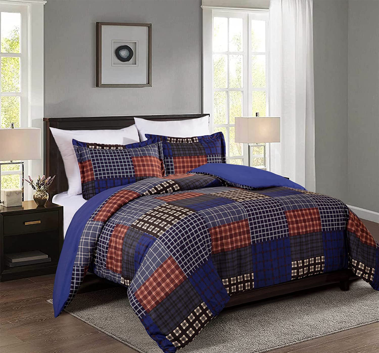 Chezmoi Collection Plaid Patchwork Printed Microfiber Comforter Set ...