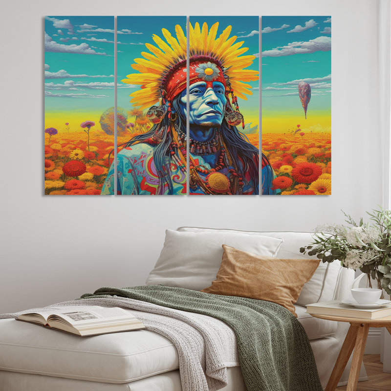 Union Rustic " Native Shaman With Feather Headdress I " 4 - Pieces ...