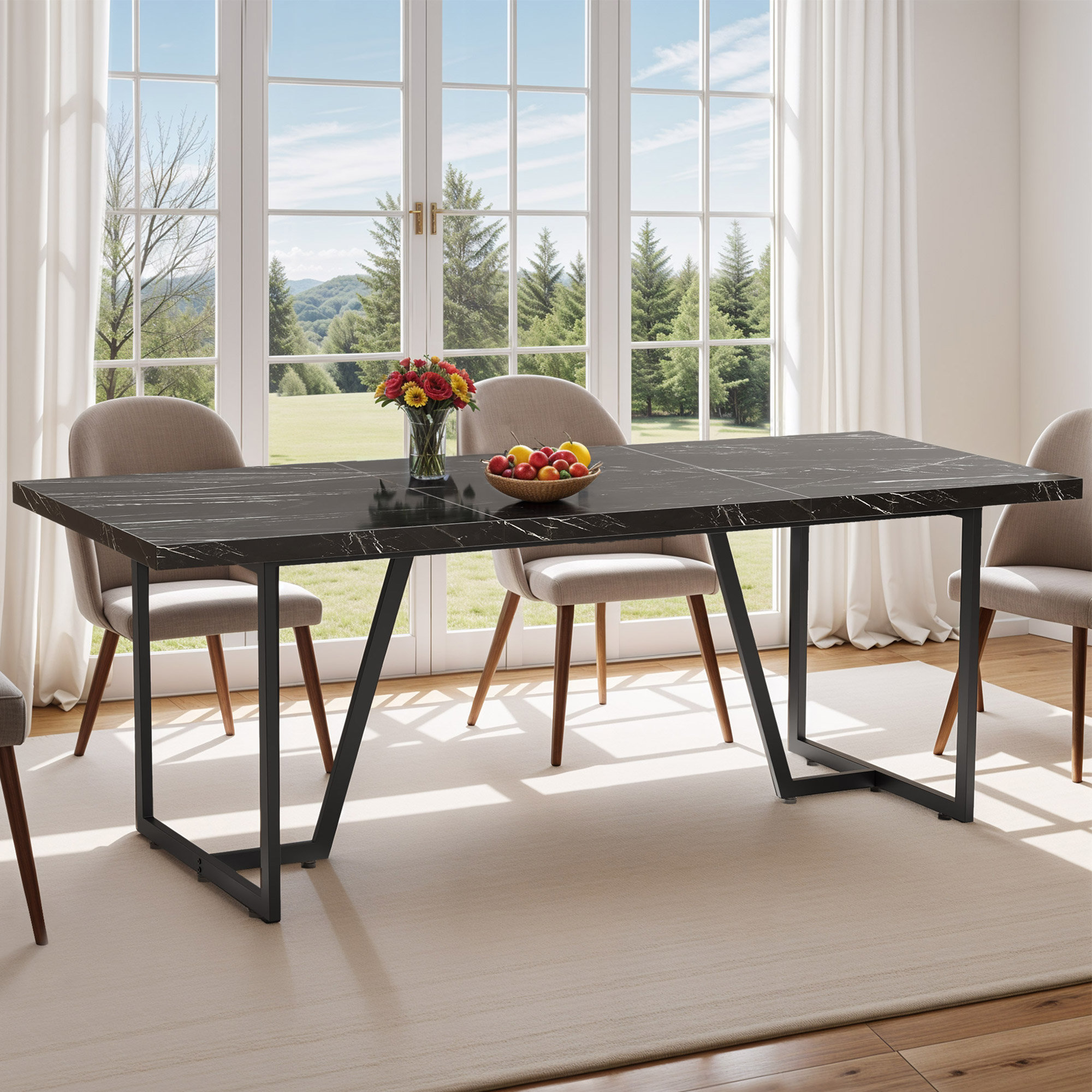 Mercer41 Jeancarlo Multifunction Metal Base Dining Table, Dining Room ...