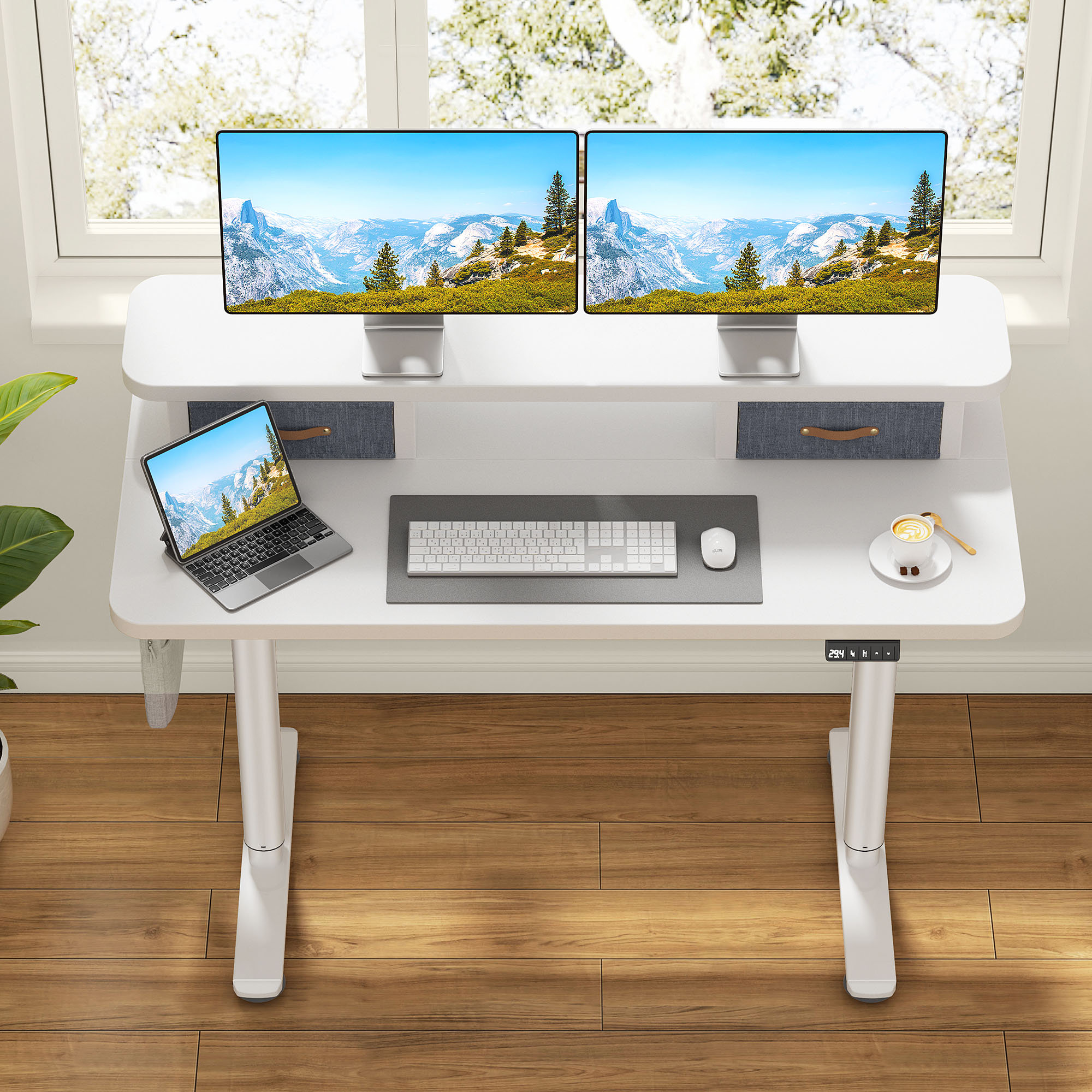 Inbox Zero Home Office Height Adjustable Standing Gaming Desk With Dual ...