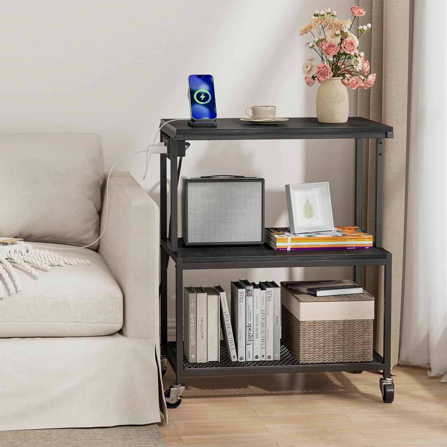 caimen 3-Tier Printer Stand With Power Outlets & USB Ports, Dual ...