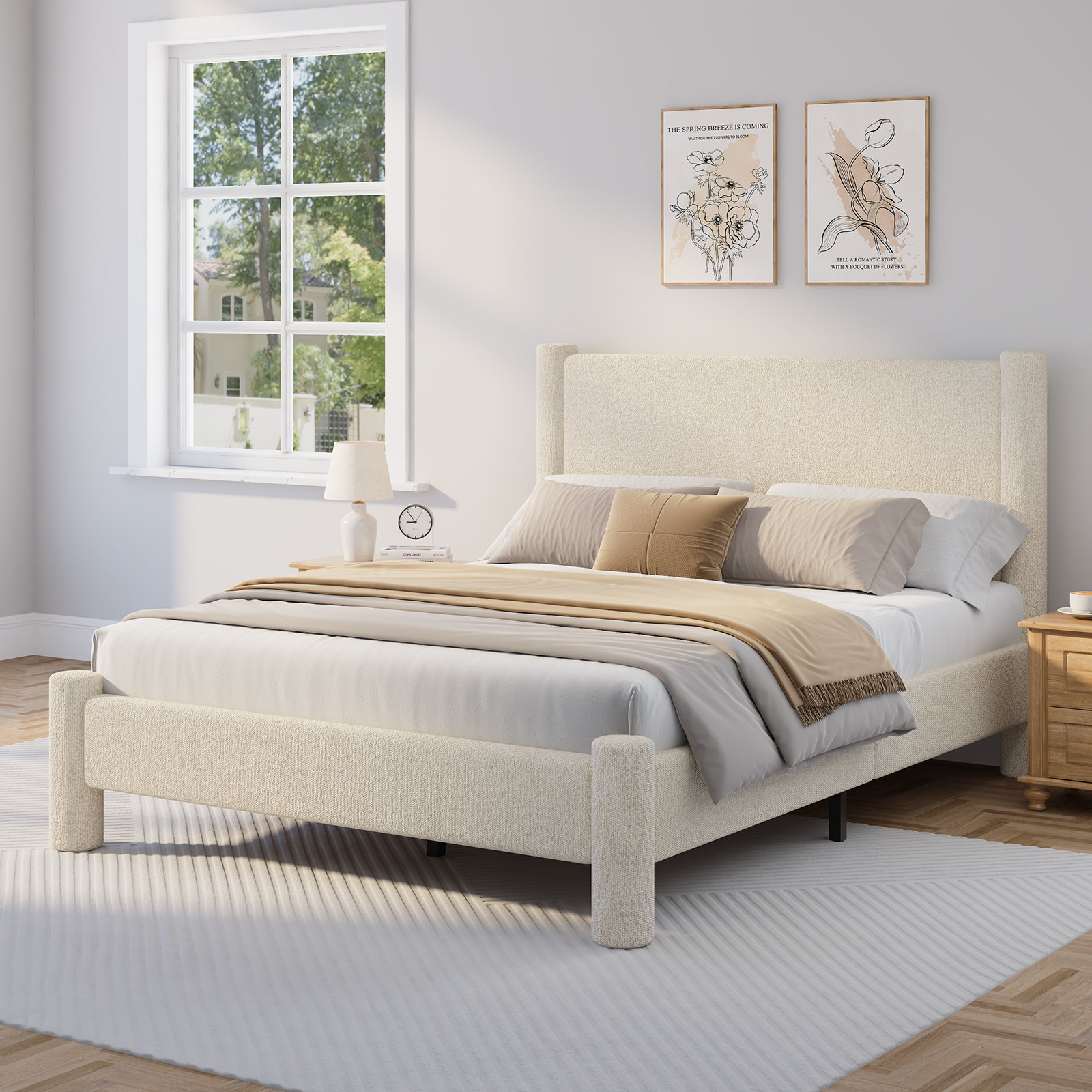 Latitude Run® Boucle Upholstered Platform Bed with Soft Rounded Corners ...