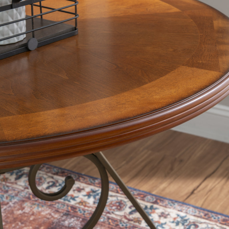 Winston Porter Jefferson 45” Round Wood Top Metal Base Dining Table ...