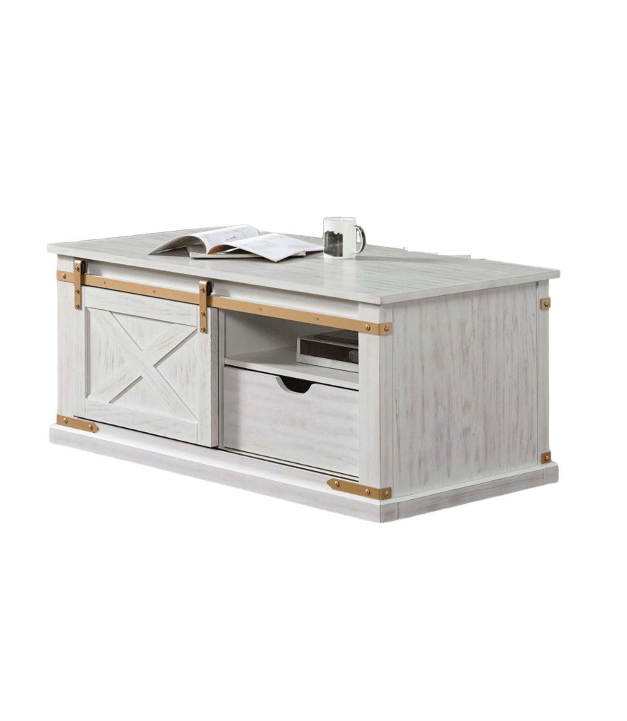 August Grove® Rustic Style Coffee Table With Drawer And Open Shelves ...