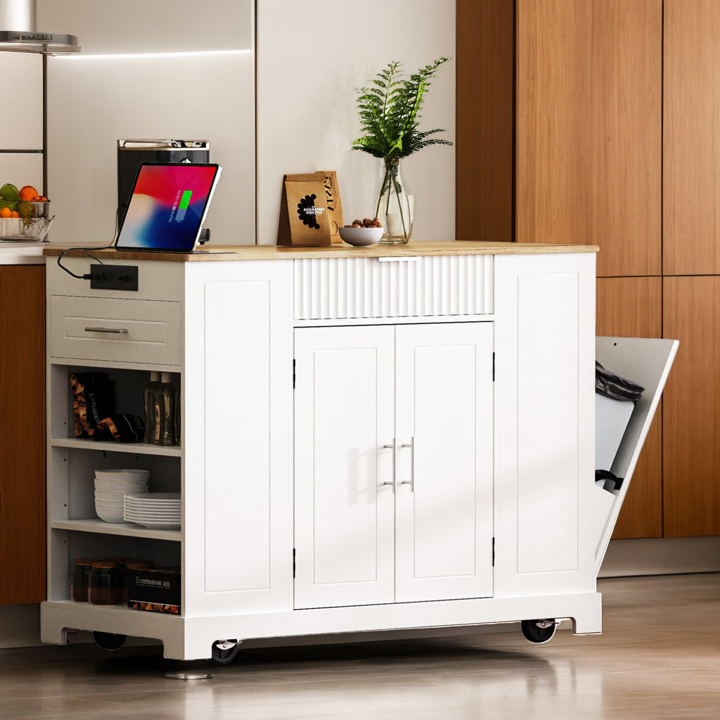 Lark Manor™ Rolling Kitchen Islands On 5 Wheels, Fluted Kitchen Island ...