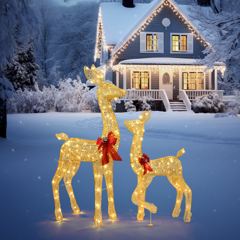The Holiday Aisle® Gold Lighted Reindeer family Set Christmas Decor ...