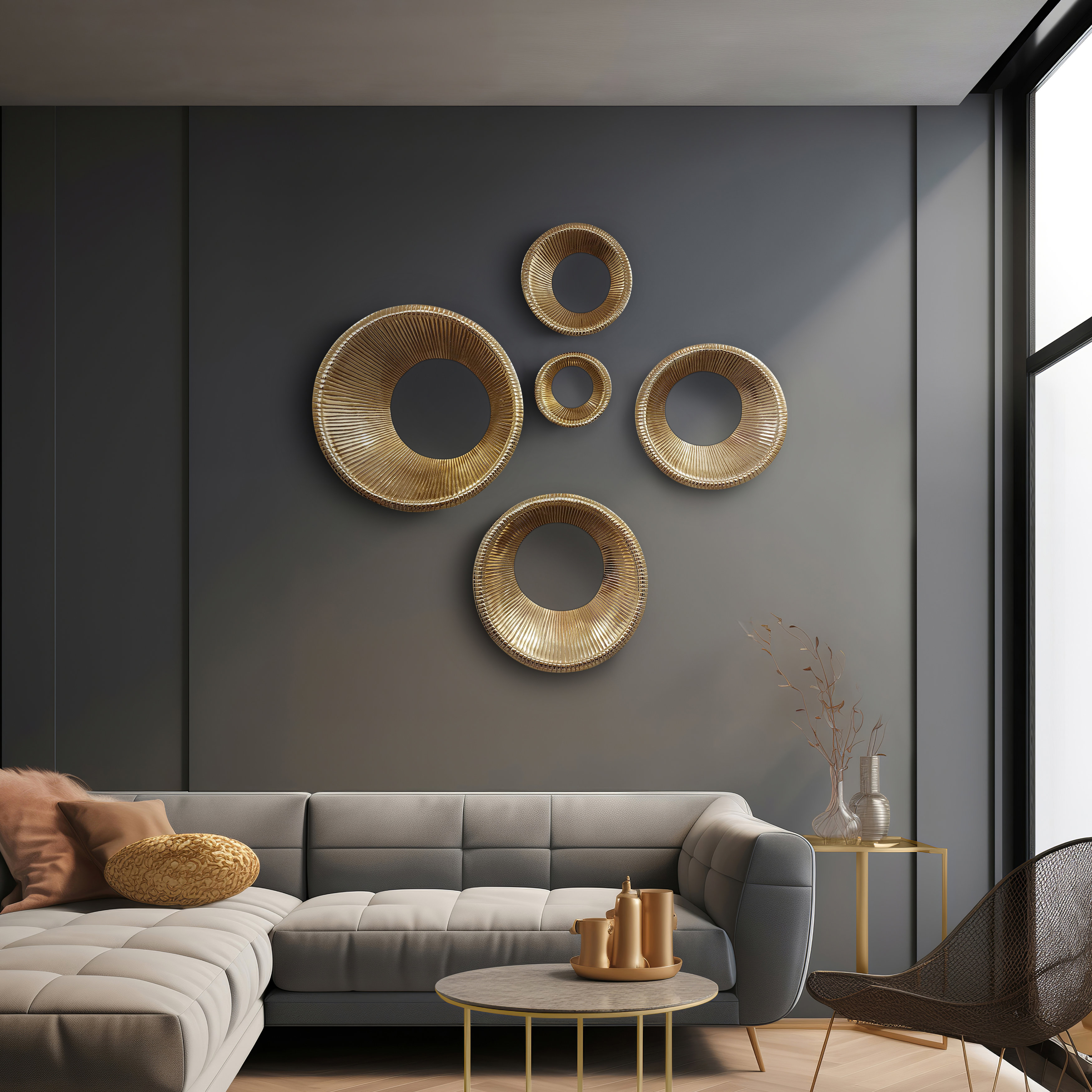 Sagebrook Home Modern Metal Luxurious Gold Finish Set of 5 Wall Decor ...