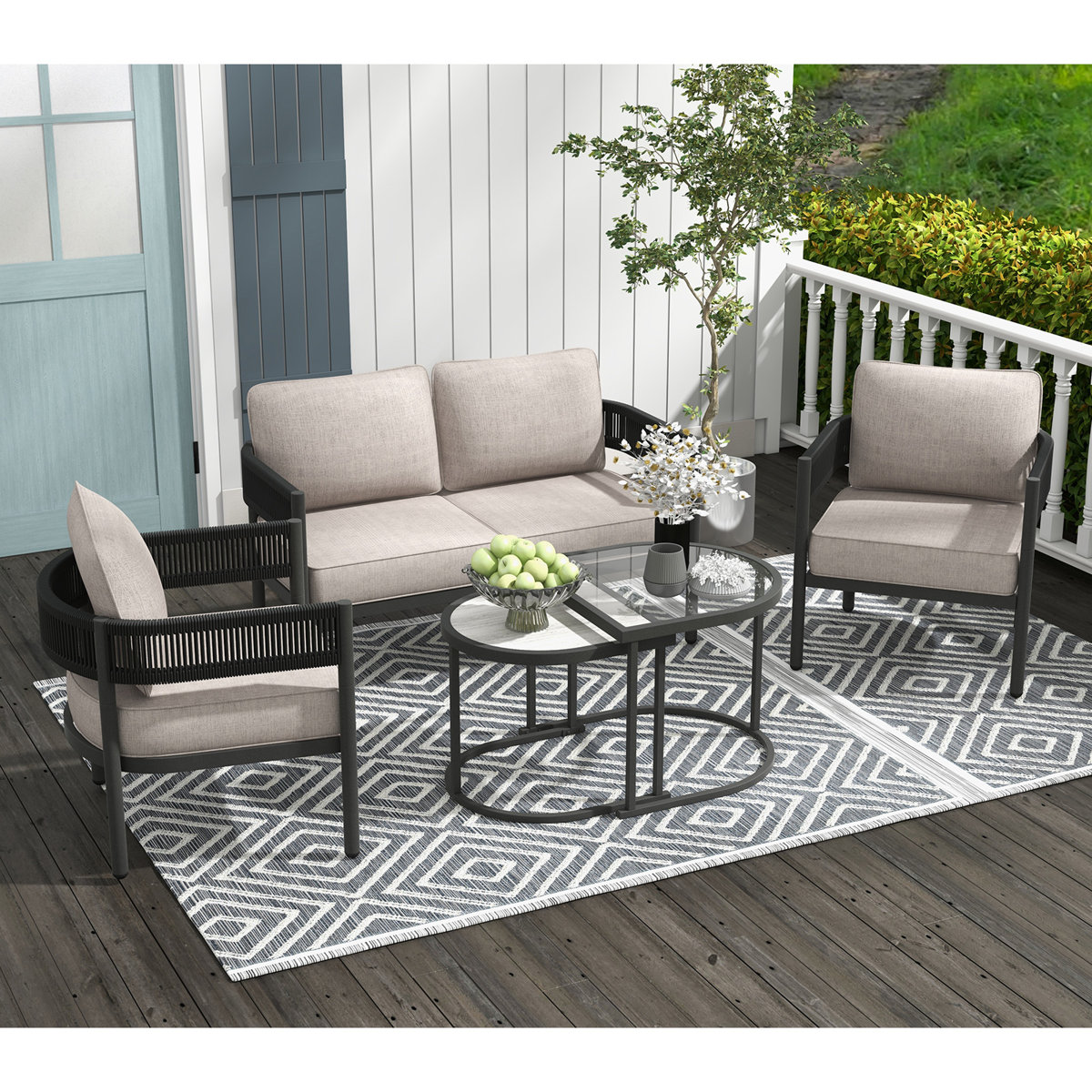 Joss & Main Alexandria 5 Piece Outdoor Seating Group with Cushions ...