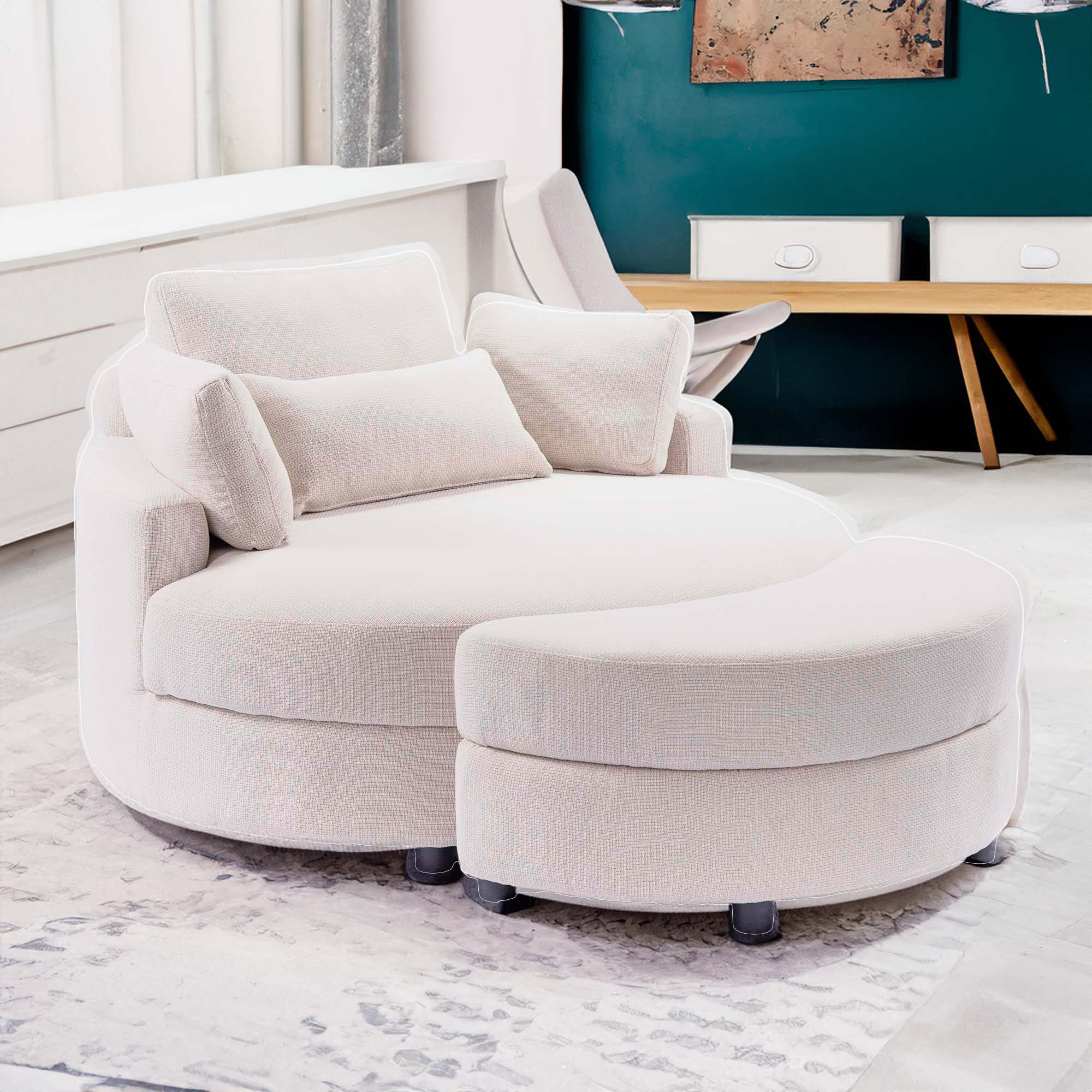 Latitude Run® Large round chair with storage linen fabric for living ...