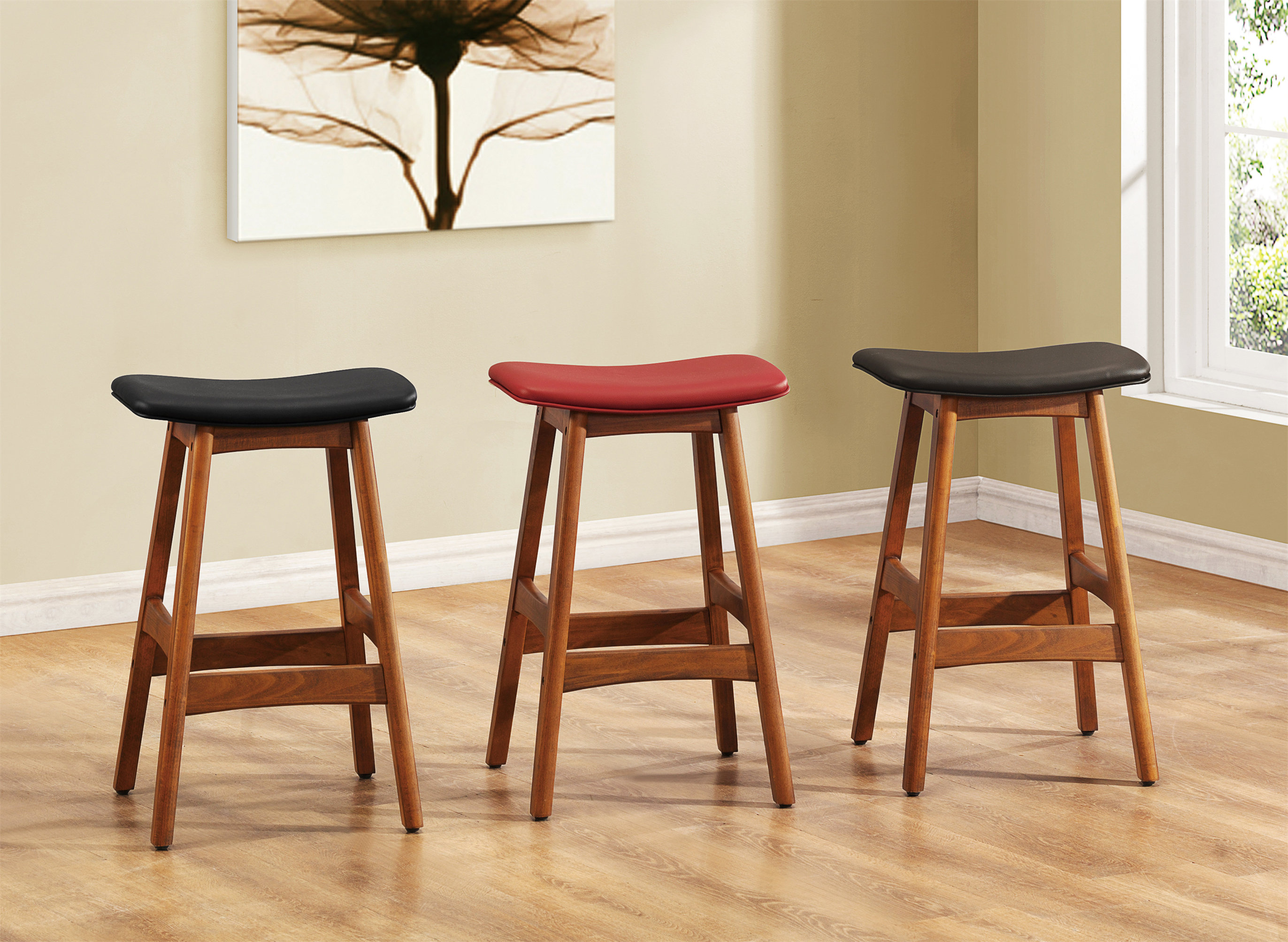 Corrigan Studio Solid Wood Counter Height Stools Set Of 2 Red Faux ...
