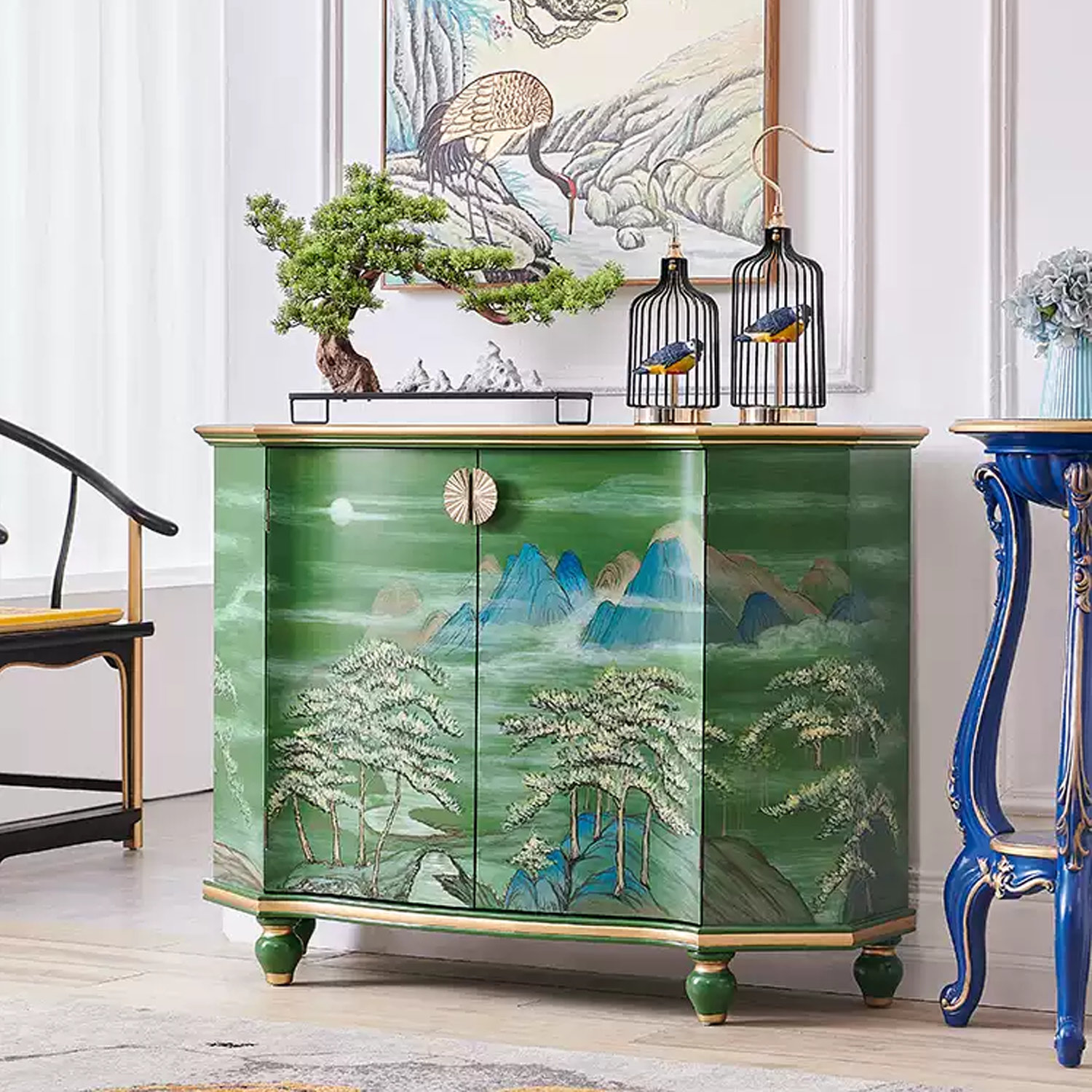 Vivid Space Creation Green Hand-Painted Accent and Buffet Cabinet | Wayfair