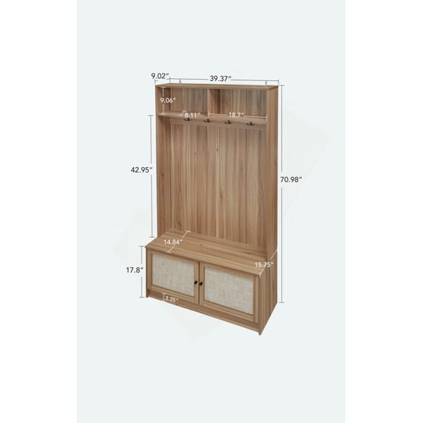 Bay Isle Home™ Retro Style Hall Tree With 2 Rattan Doors And 4 Hooks ...