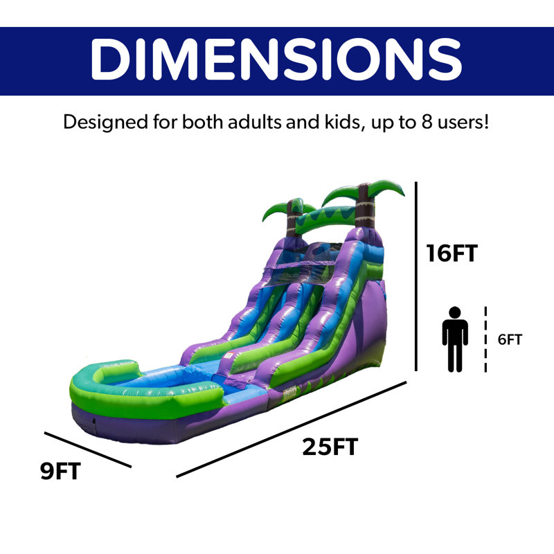 HeroKiddo 16 FT Purple Tropical Commercial Grade Water Slide with ...