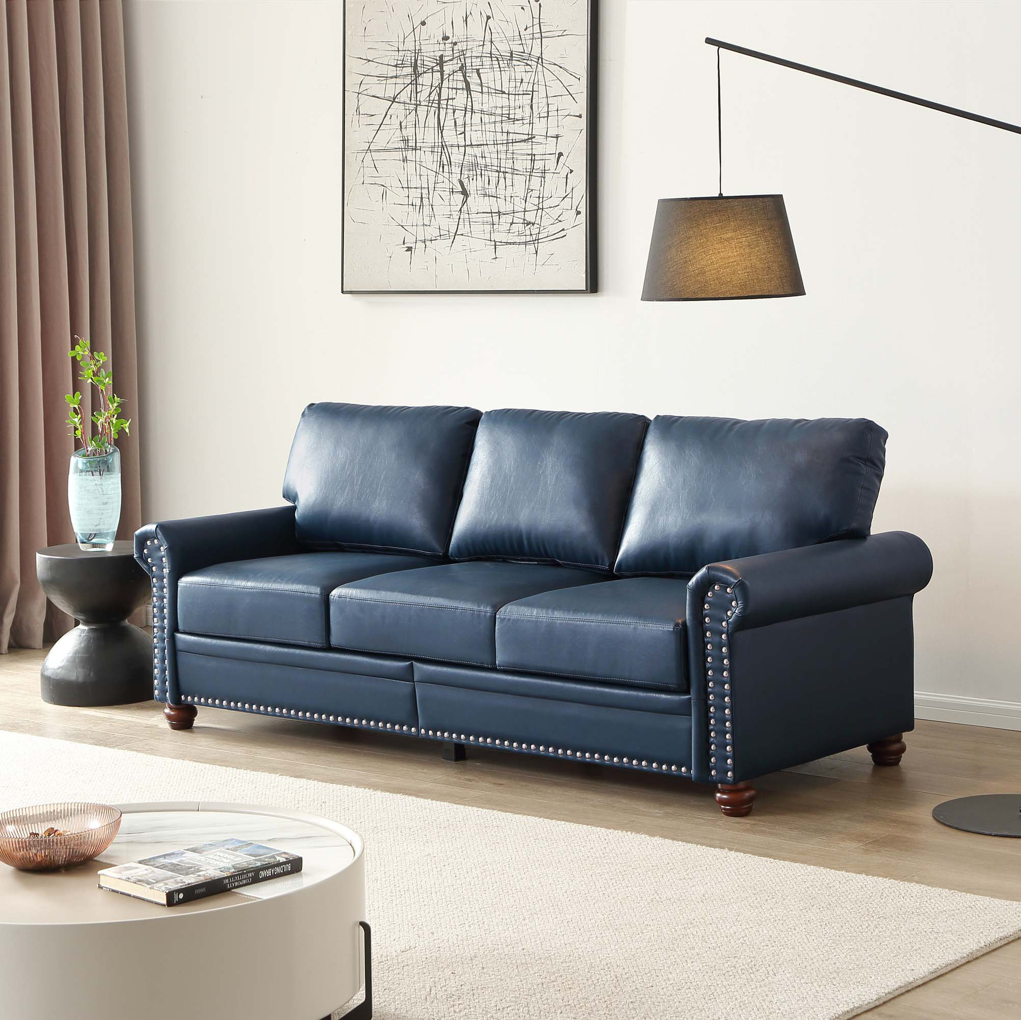 Darby Home Co Classic Living Room Round Arm With Silver Nails Sofa Faux ...