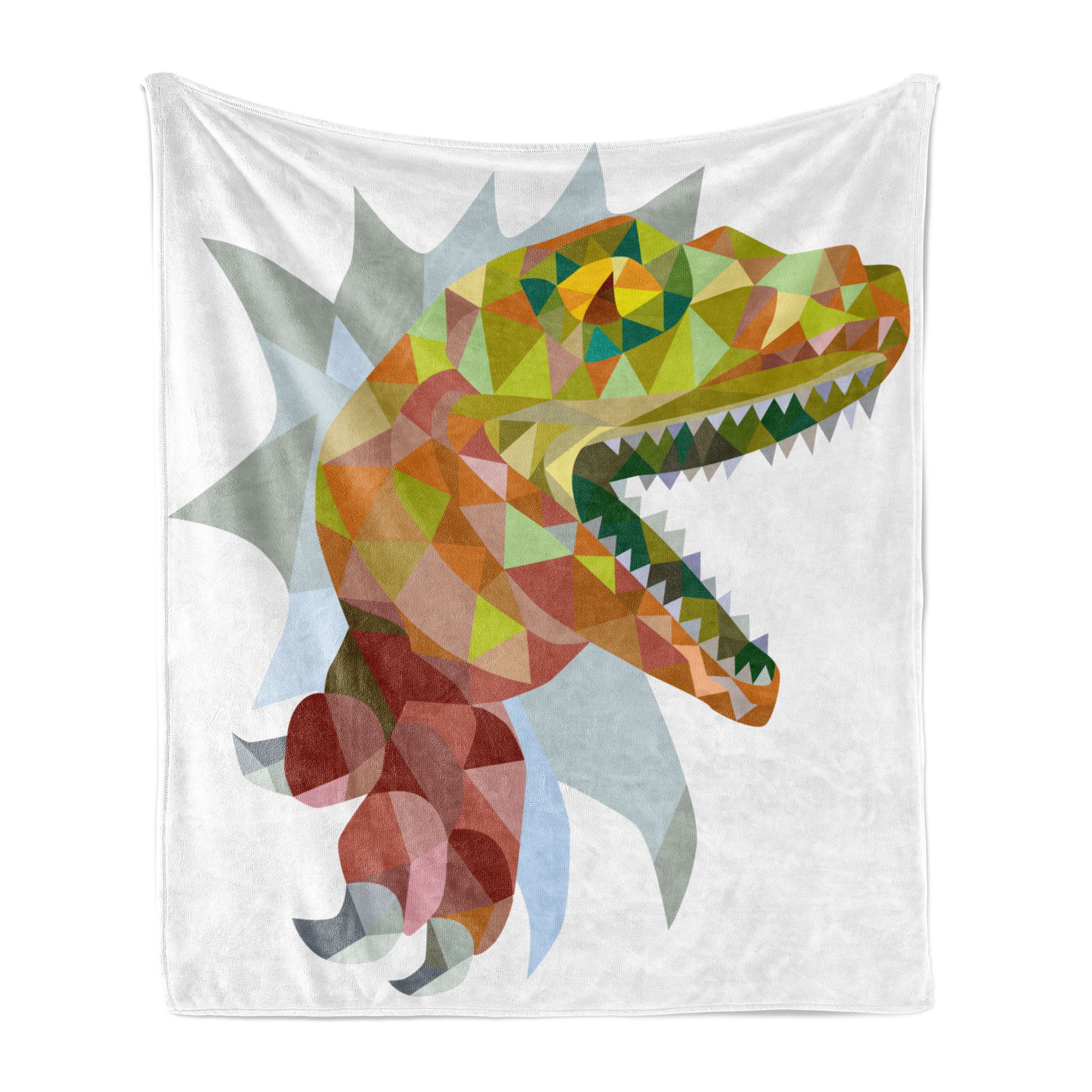 Ambesonne Dinosaur Fleece Throw Blanket Colorful Mosaic T-rex ...
